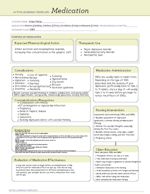MAOIs - Medication Card - ACTIVE LEARNING TEMPLATES Medication STUDENT ...