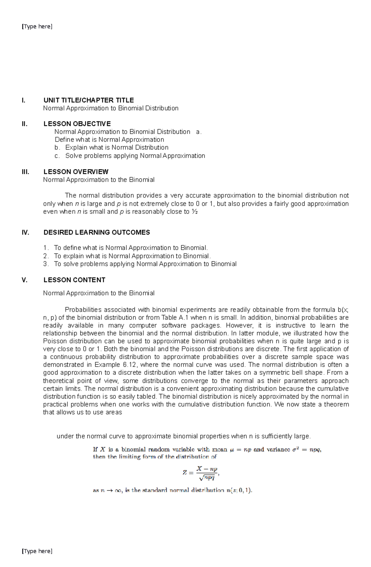 Module 8 Normal Approximation Type Here I Unit Titlechapter Title Normal Approximation To