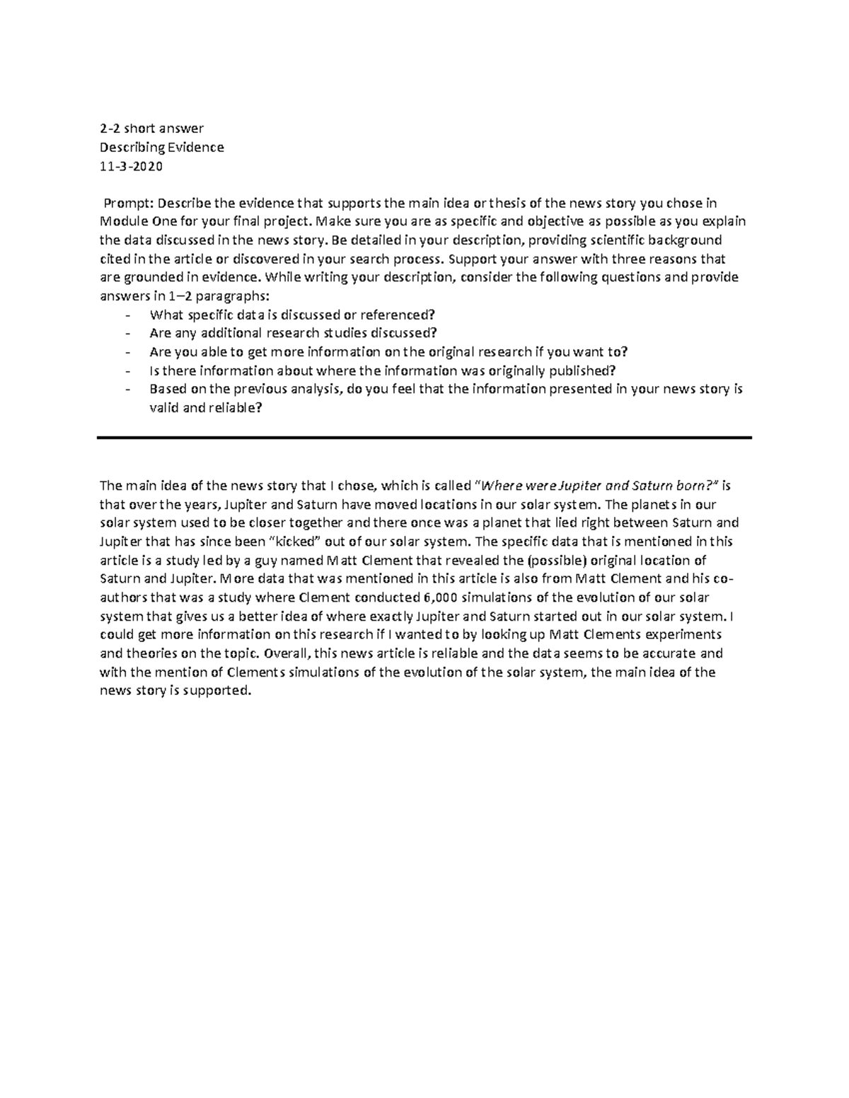 SCI 100 2-2 short answer 11 - 4 - 20 Grade B - Karlee Mullen 2-2 short ...