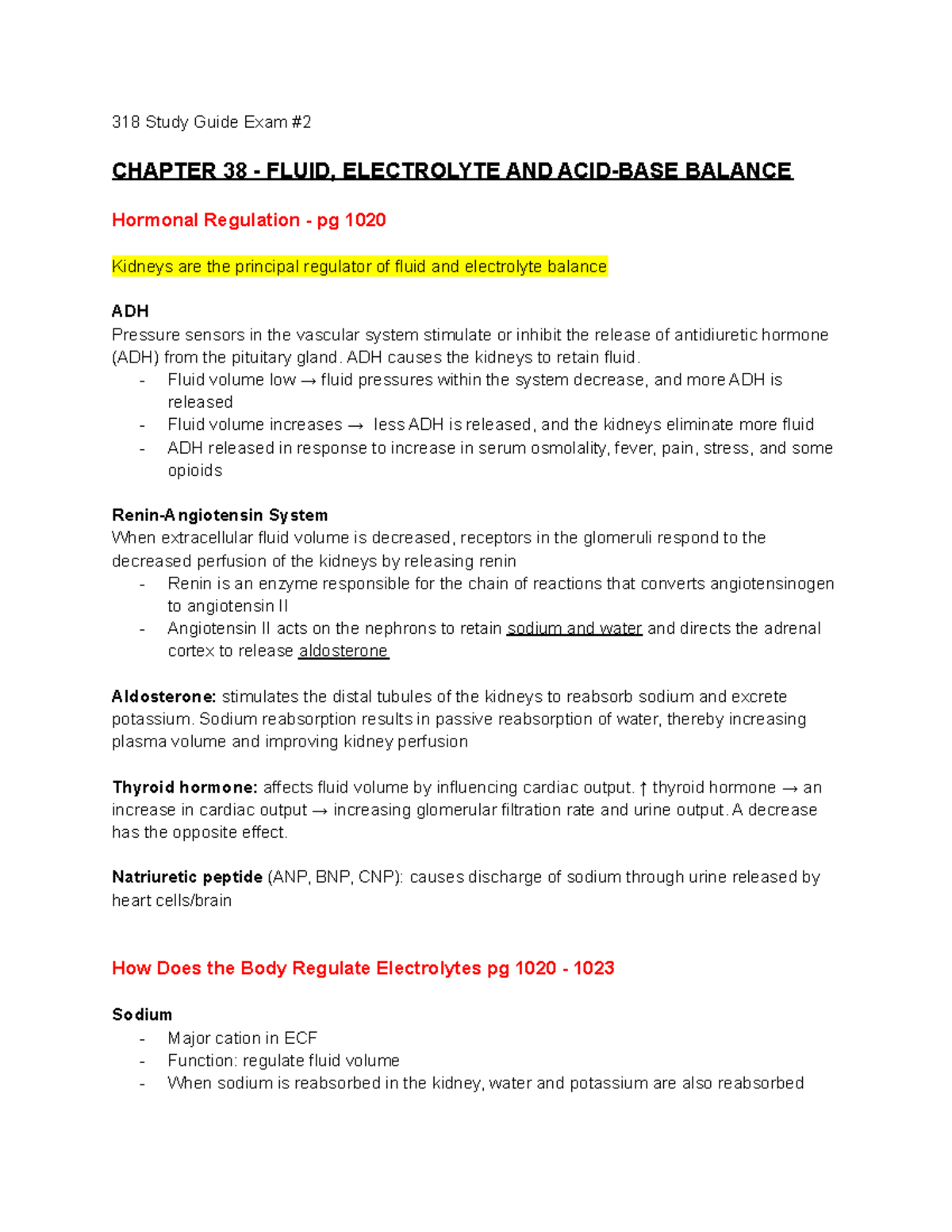 318 SG EXAM #2 - study guide - 318 Study Guide Exam # CHAPTER 38 ...
