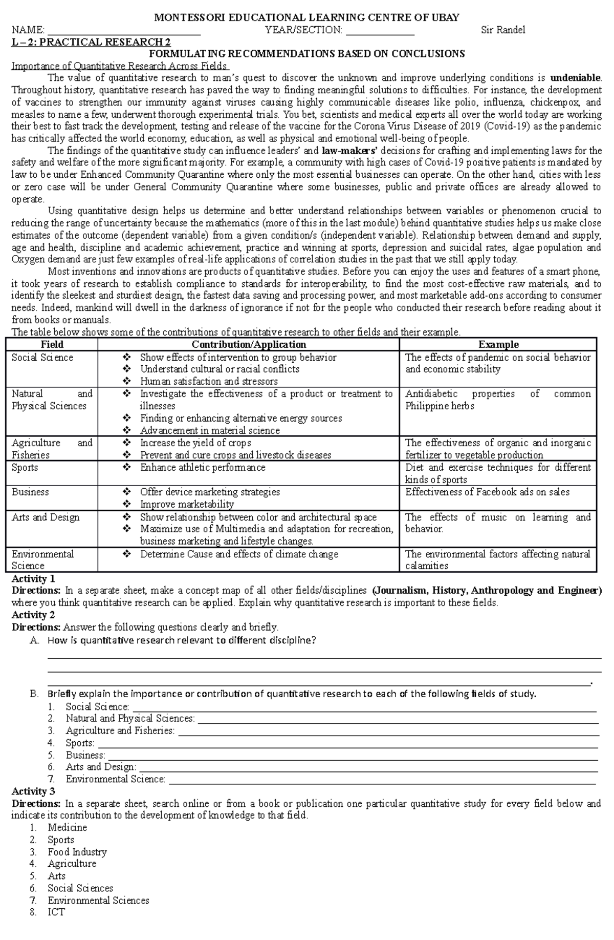 Module 2 - NOTES - MONTESSORI EDUCATIONAL LEARNING CENTRE OF UBAY NAME ...