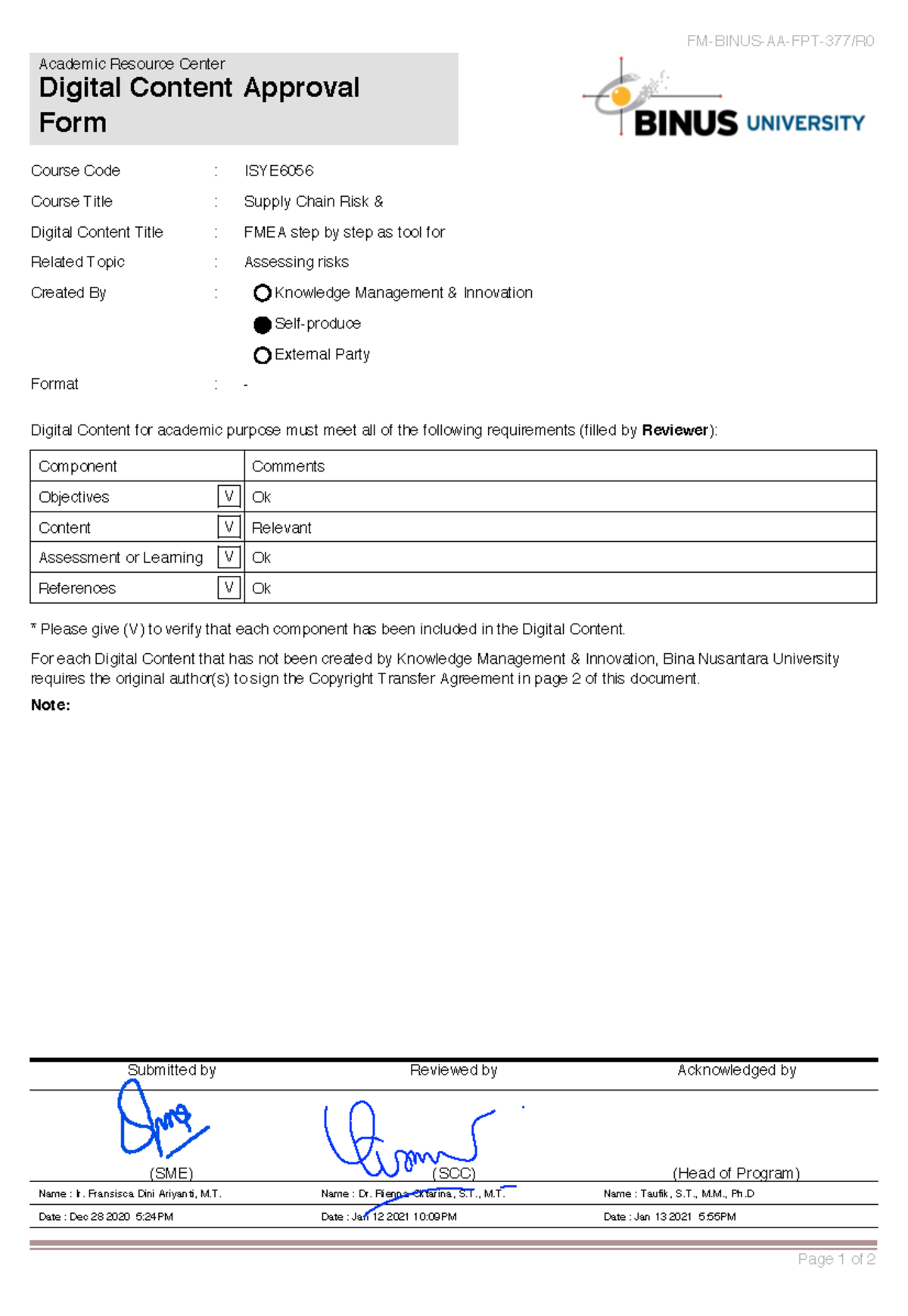 SCRN FMEA step by step as tool - Academic Resource Center Digital ...