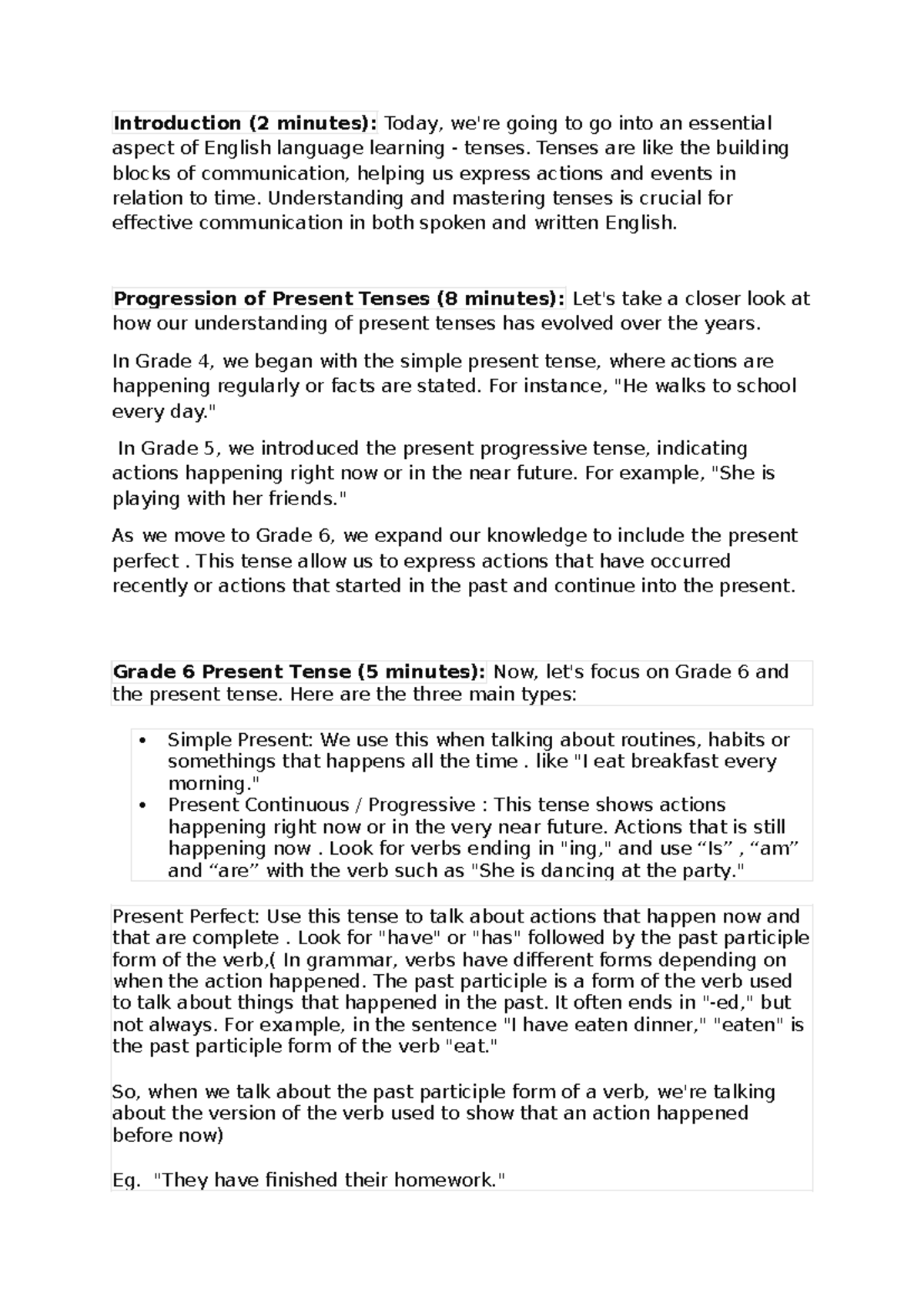 Lesson plan tenses - Information that is usefull for your practical in ...