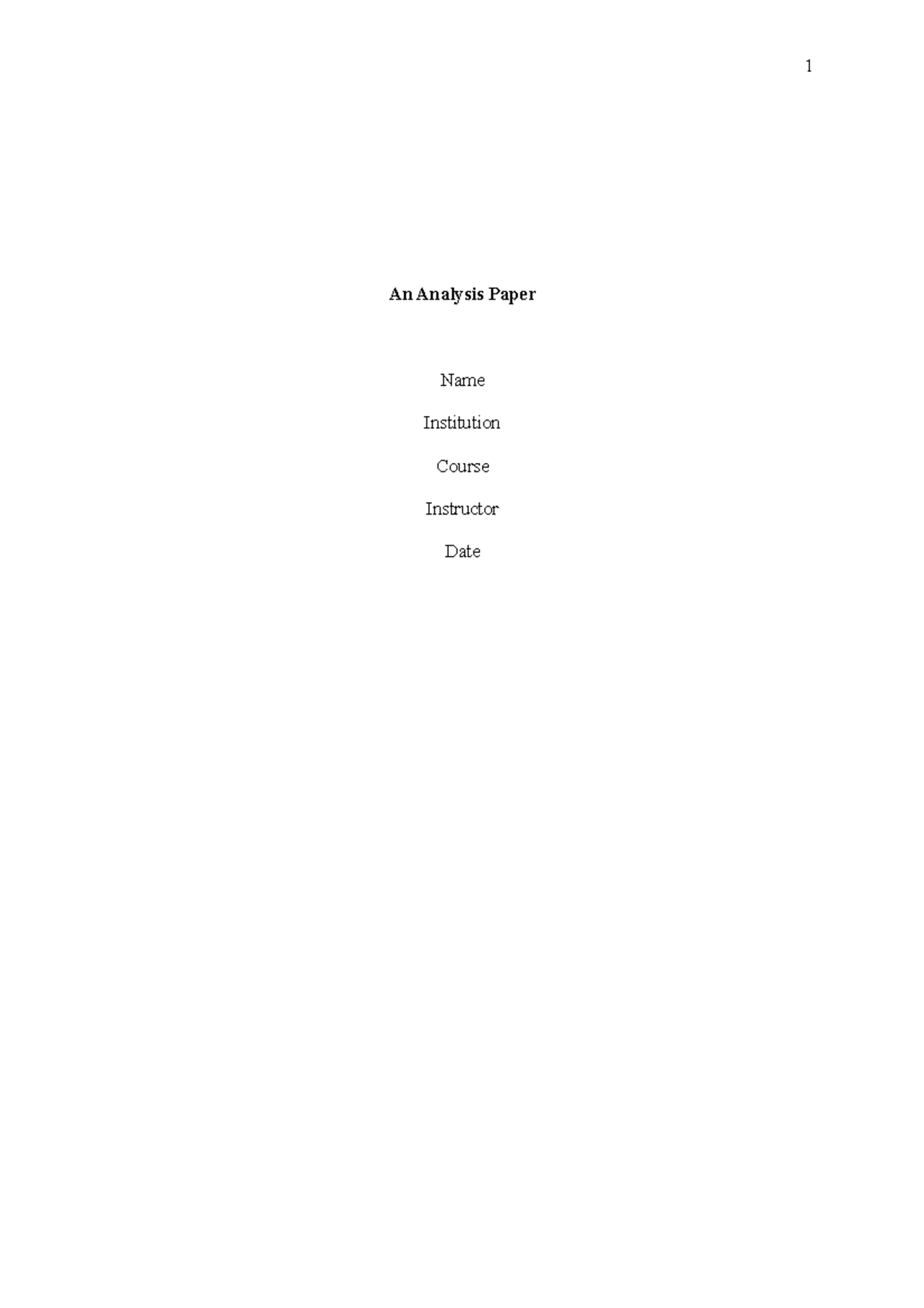 An Analysis Paper - An Analysis Paper Name Institution Course ...