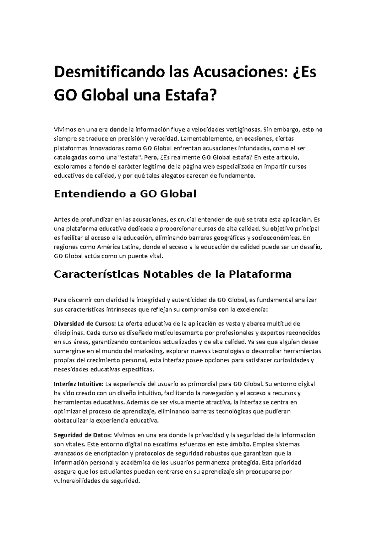 La realidad detrás de los rumores de GO Global estafa - Desmitificando ...