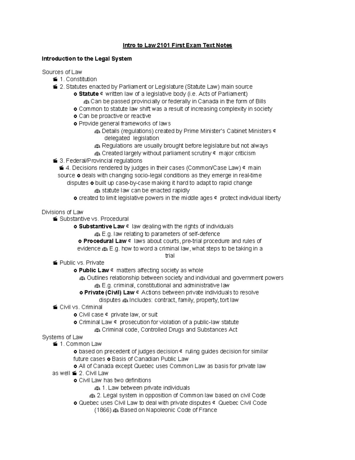 Semester 1 Txtbook Notes - Intro to Law 2101 First Exam Text Notes ...