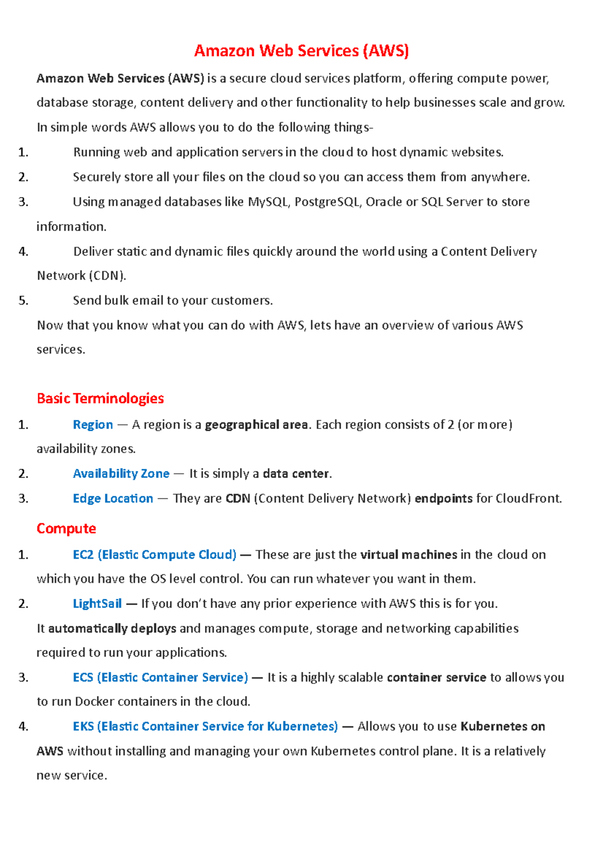 Amazon Web Services - In simple words AWS allows you to do the ...