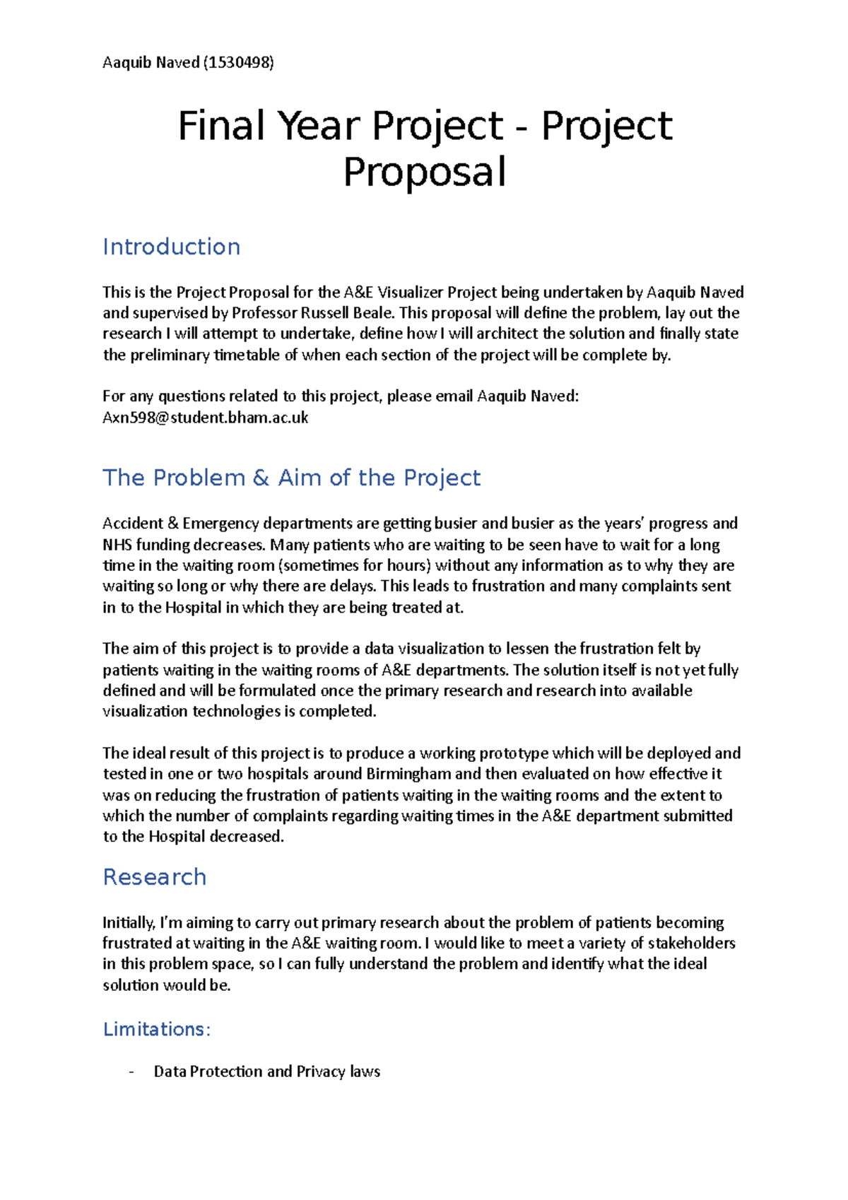 Final Year Project Project Proposal - Aaquib Naved (1530498) Final Year Project - Project ...