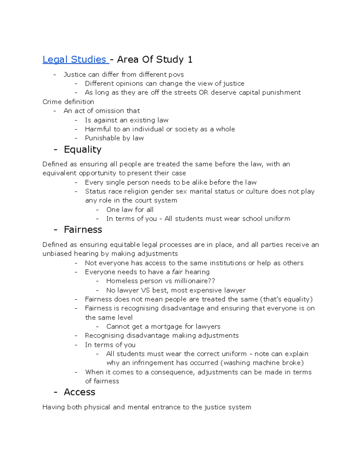 Year 11 Legal Studies - Unit 1 - AOS1 - Studocu