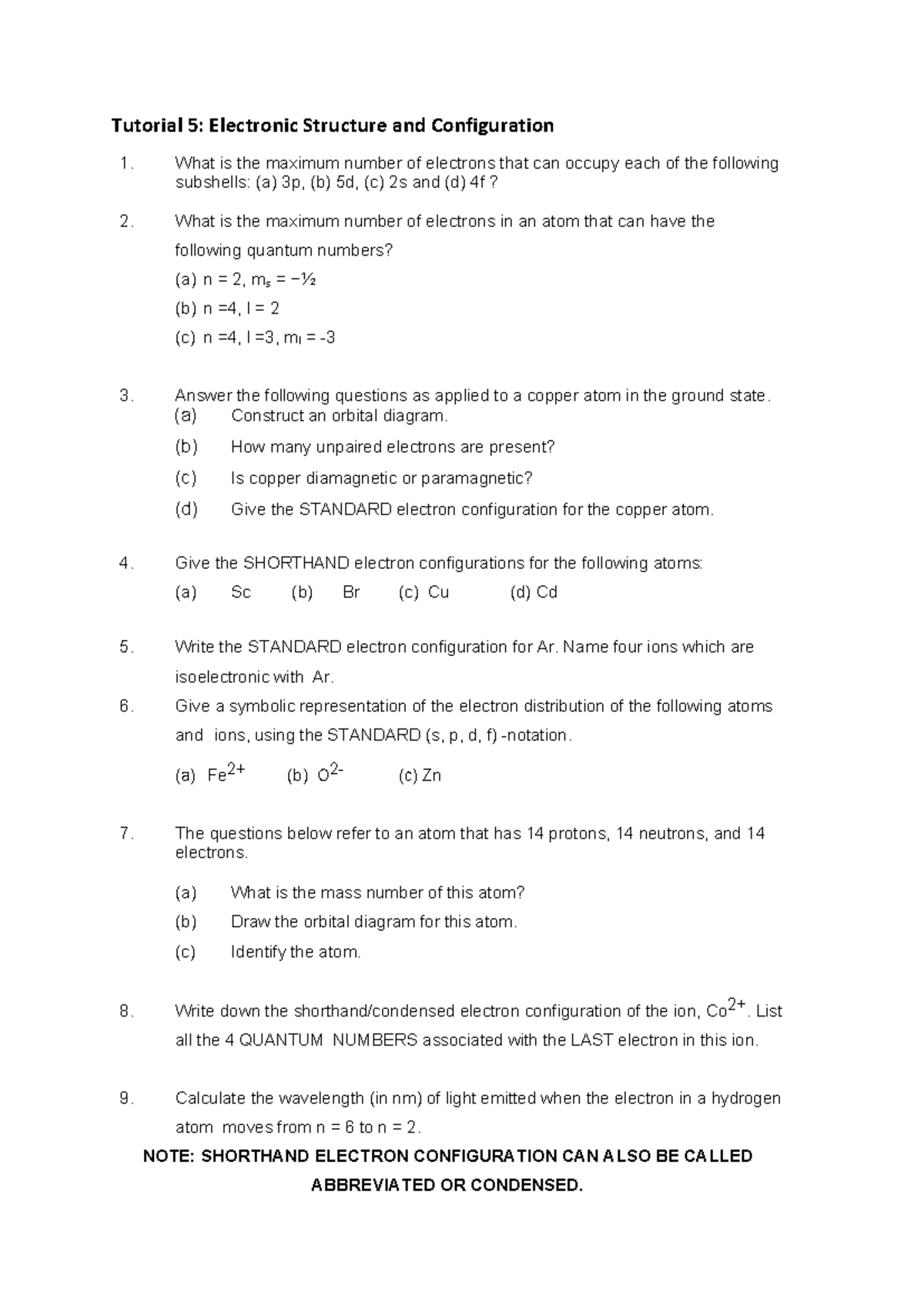 Tutorial 5 Electronic Structure and Configuration - Tutorial 5 ...