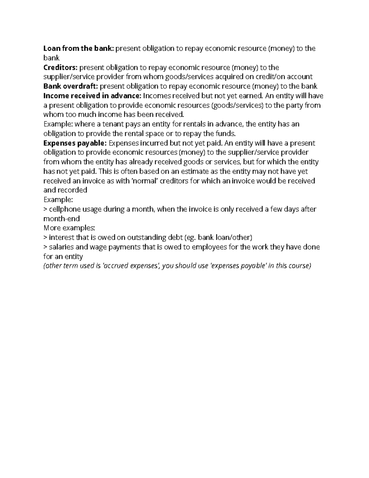 Accounting Notes - Terminology with explanations - Loan from the bank ...