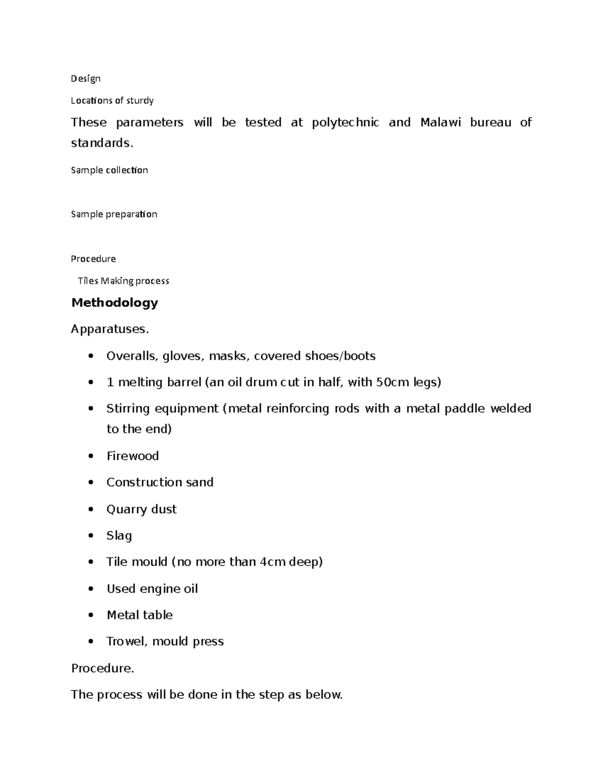 Plastic tile procedure - Design Locations of sturdy These parameters ...
