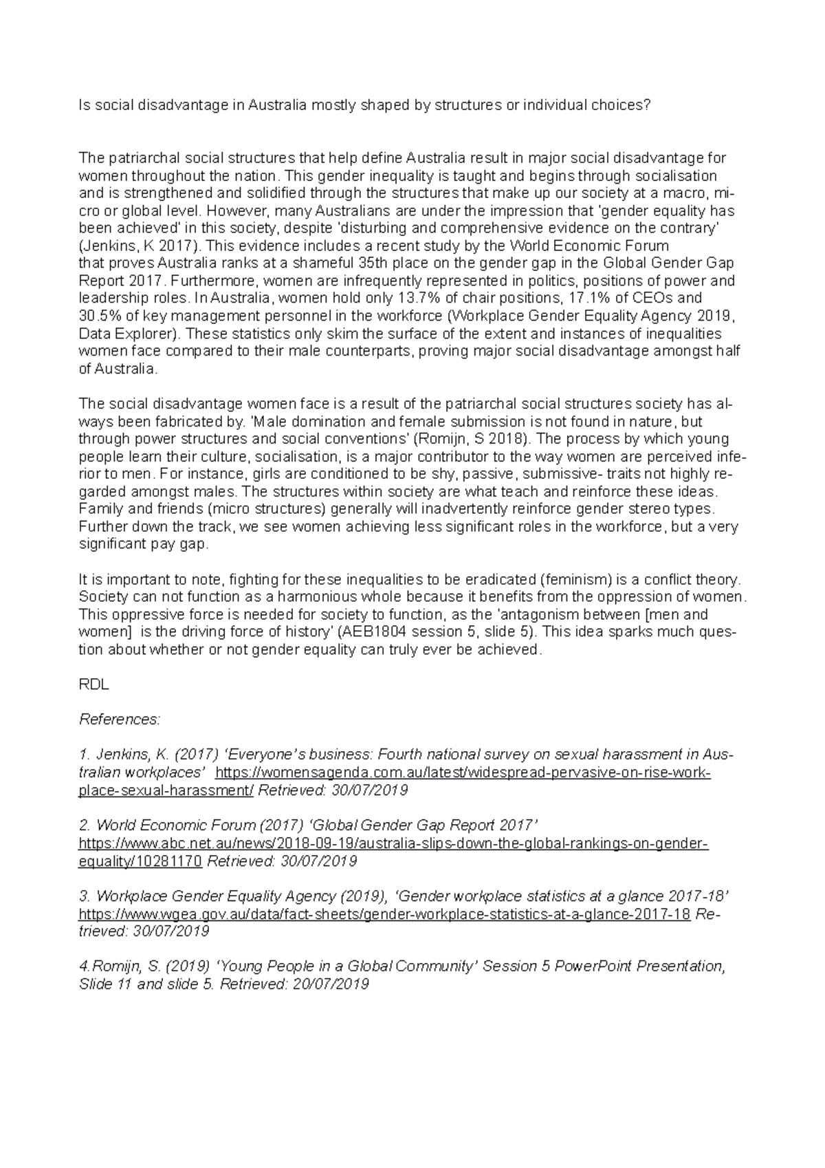 Social Disadvantage Question Response - Is social disadvantage in ...