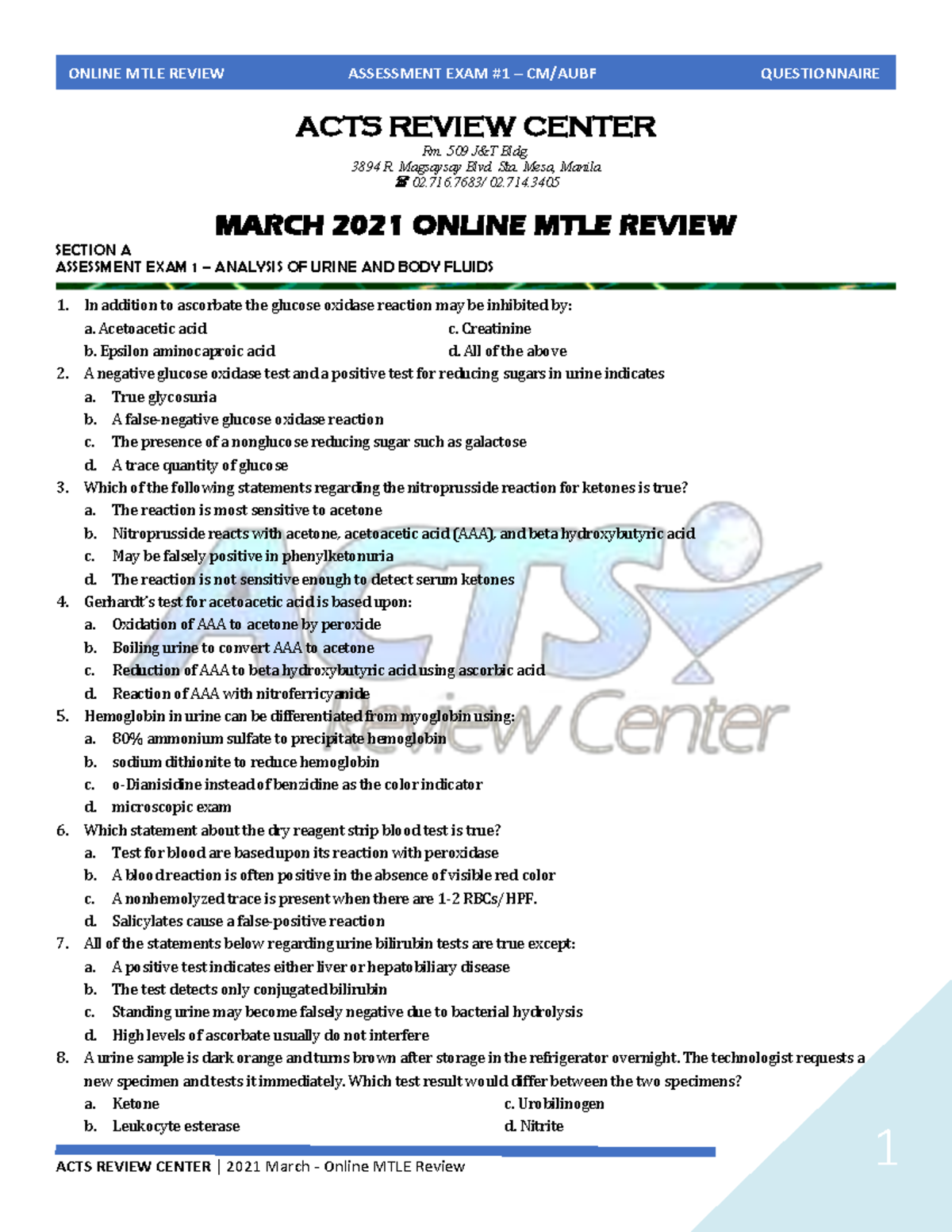 CM-AUBF-questionnaire - 1 ACTS REVIEW CENTER Rm. 509 J&T Bldg. 3894 R ...
