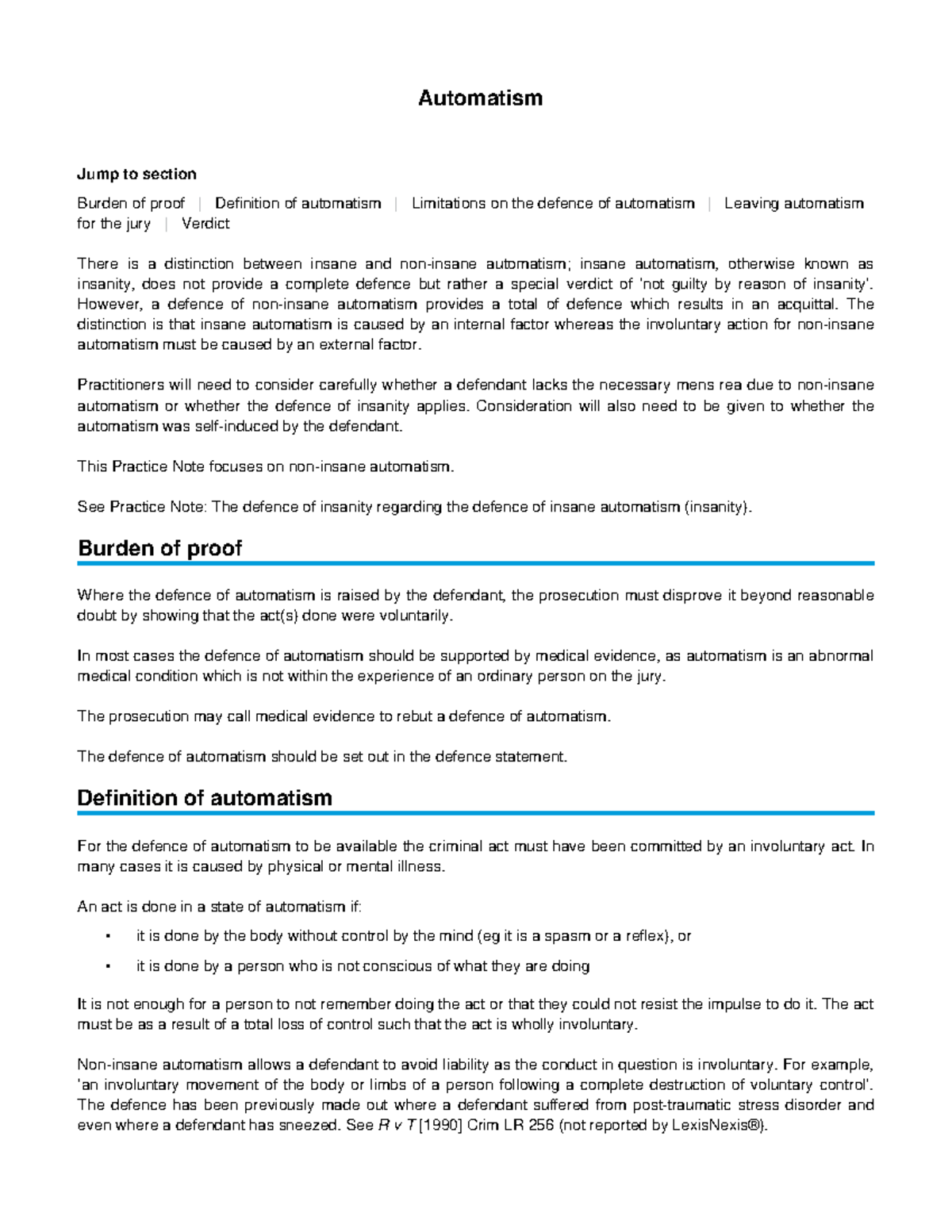 Automatism - Automatism Jump to section Burden of proof | Definition of ...