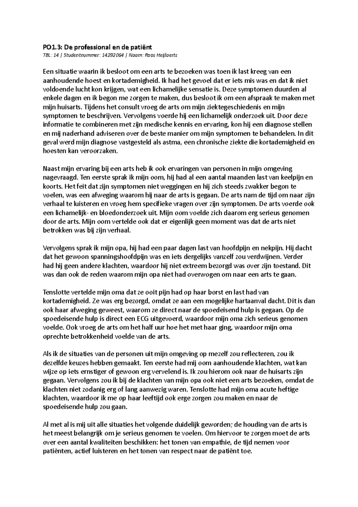 PO1.3-de professional en de patient - PO1: De professional en de patiënt TBL: 14 | Studentnummer ...