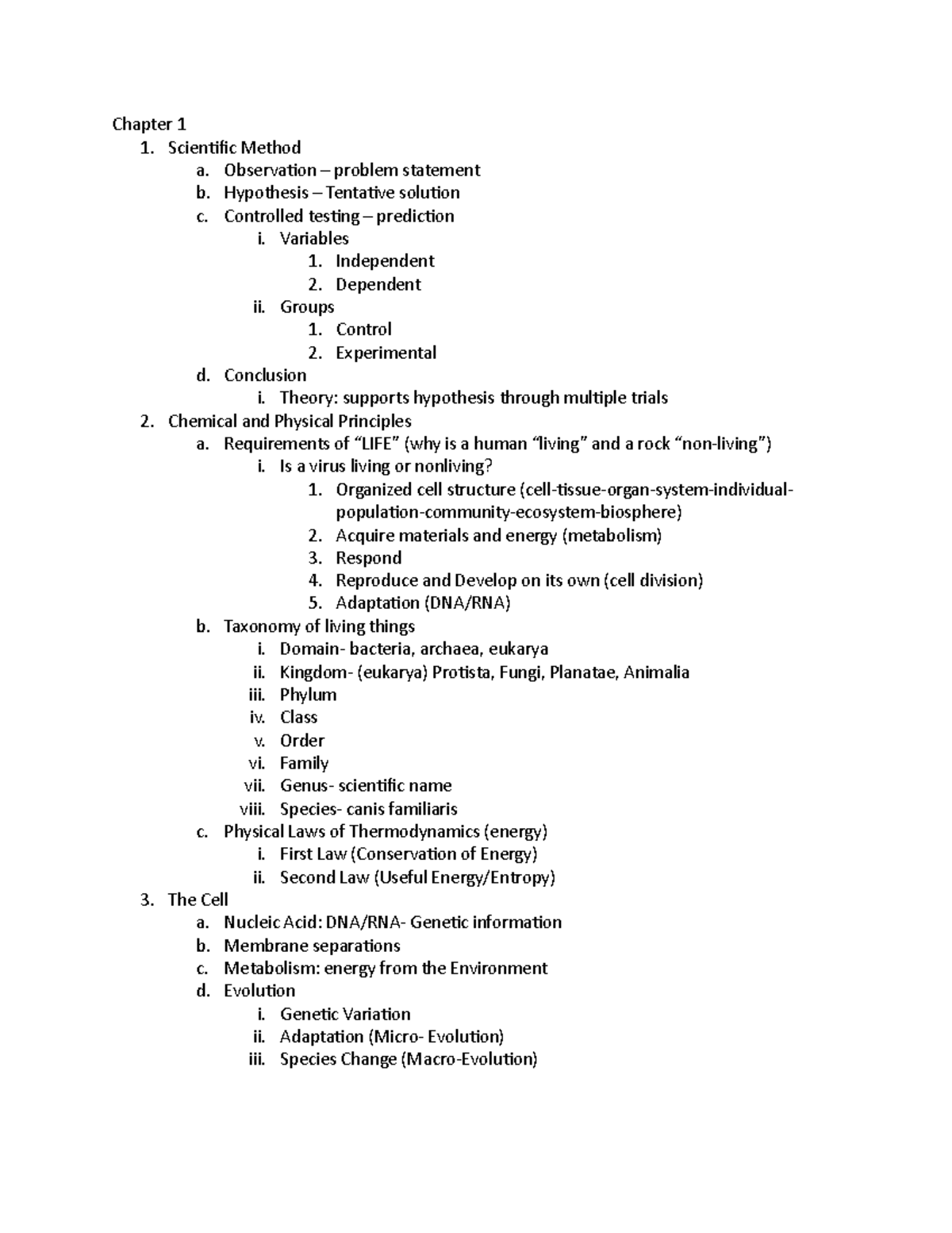 Principles of Biology Unit 1 Notes - Chapter 1 1. Scientific Method a ...