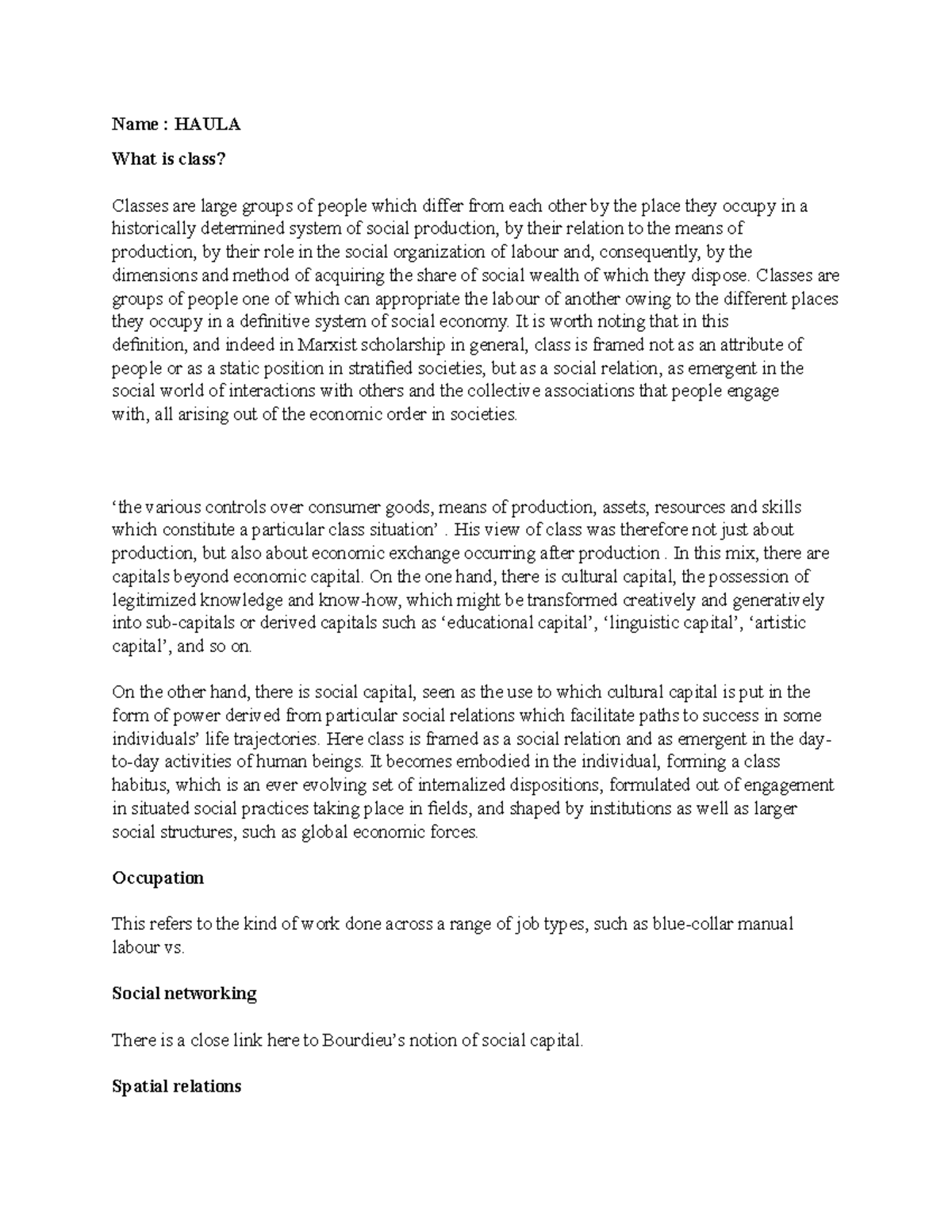 Textbook Analysis 3 Name HAULA What Is Class Classes Are Large