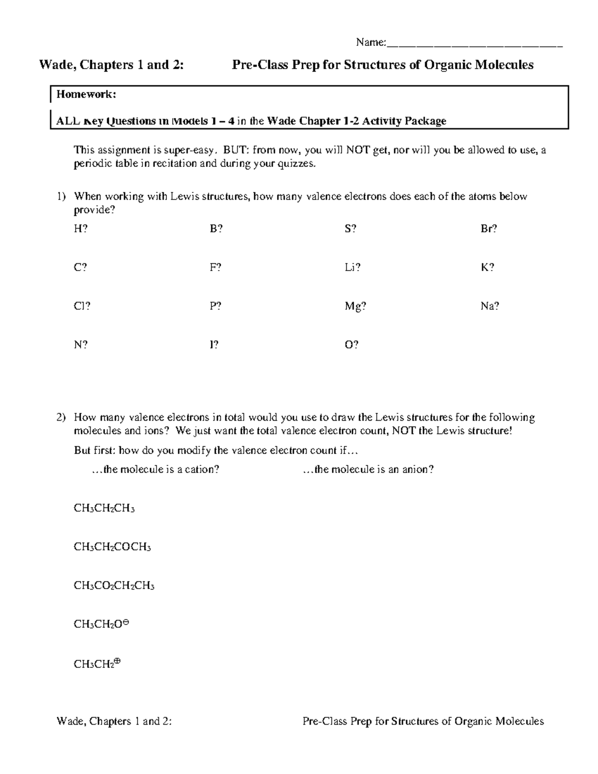 Recitation wade ch01 and 2 pre-class prep - Name ...