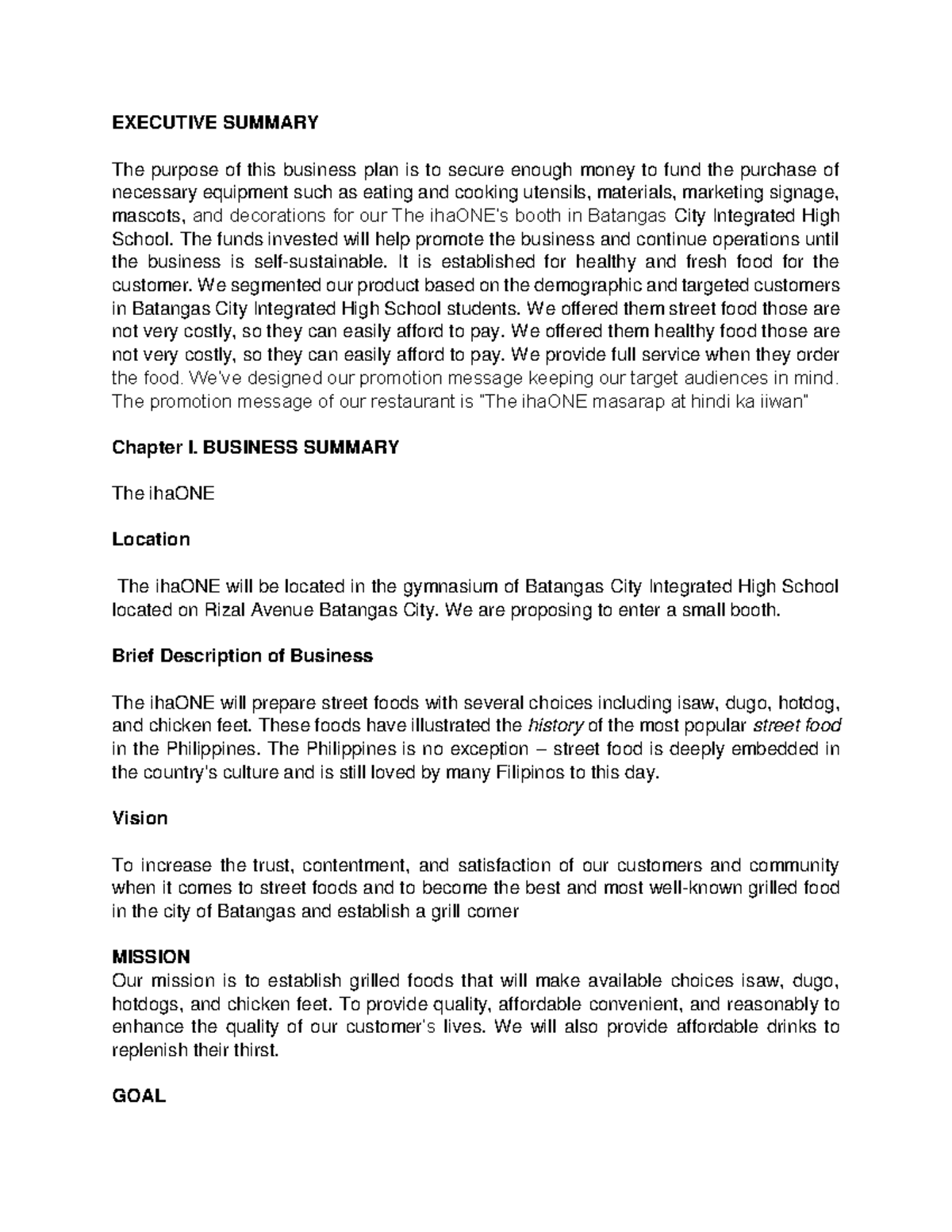 Executive Summary - Jakznsux - EXECUTIVE SUMMARY The purpose of this ...