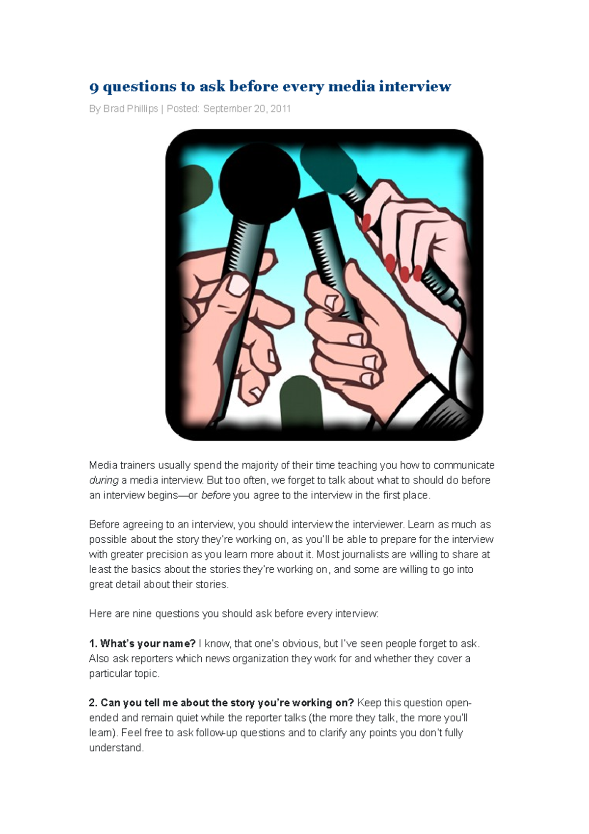 10 Nine questions to ask before every media interview - 9 questions to ...