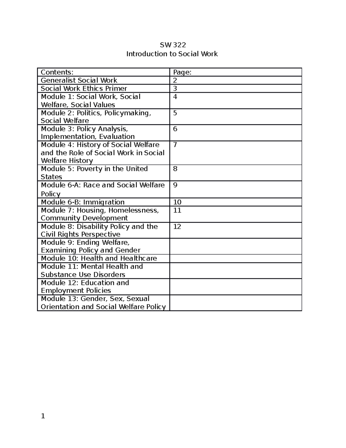 SW 322 Reference - Lecture notes 1-8 - SW 322 Introduction to Social ...