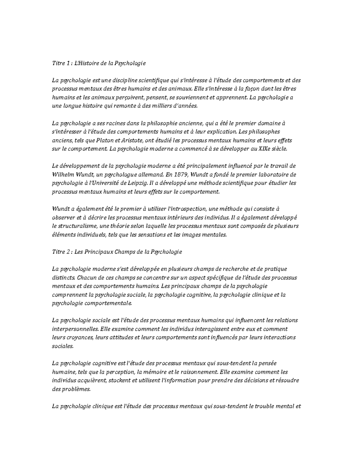 Introduction to Psychology - Titre 1 : L’Histoire de la Psychologie La ...