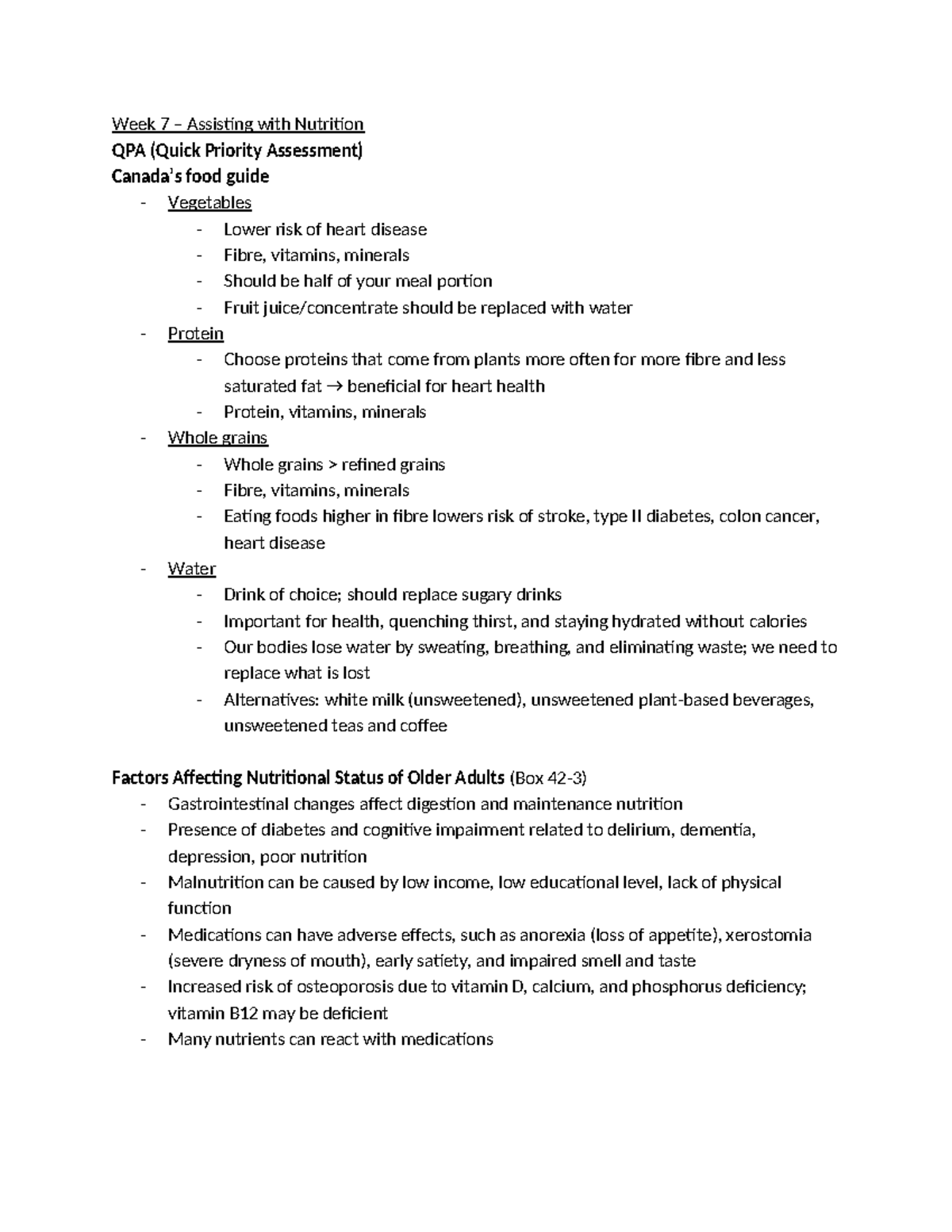Midterm 2 Topic Guide - Week 7 – Assisting with Nutrition QPA (Quick ...