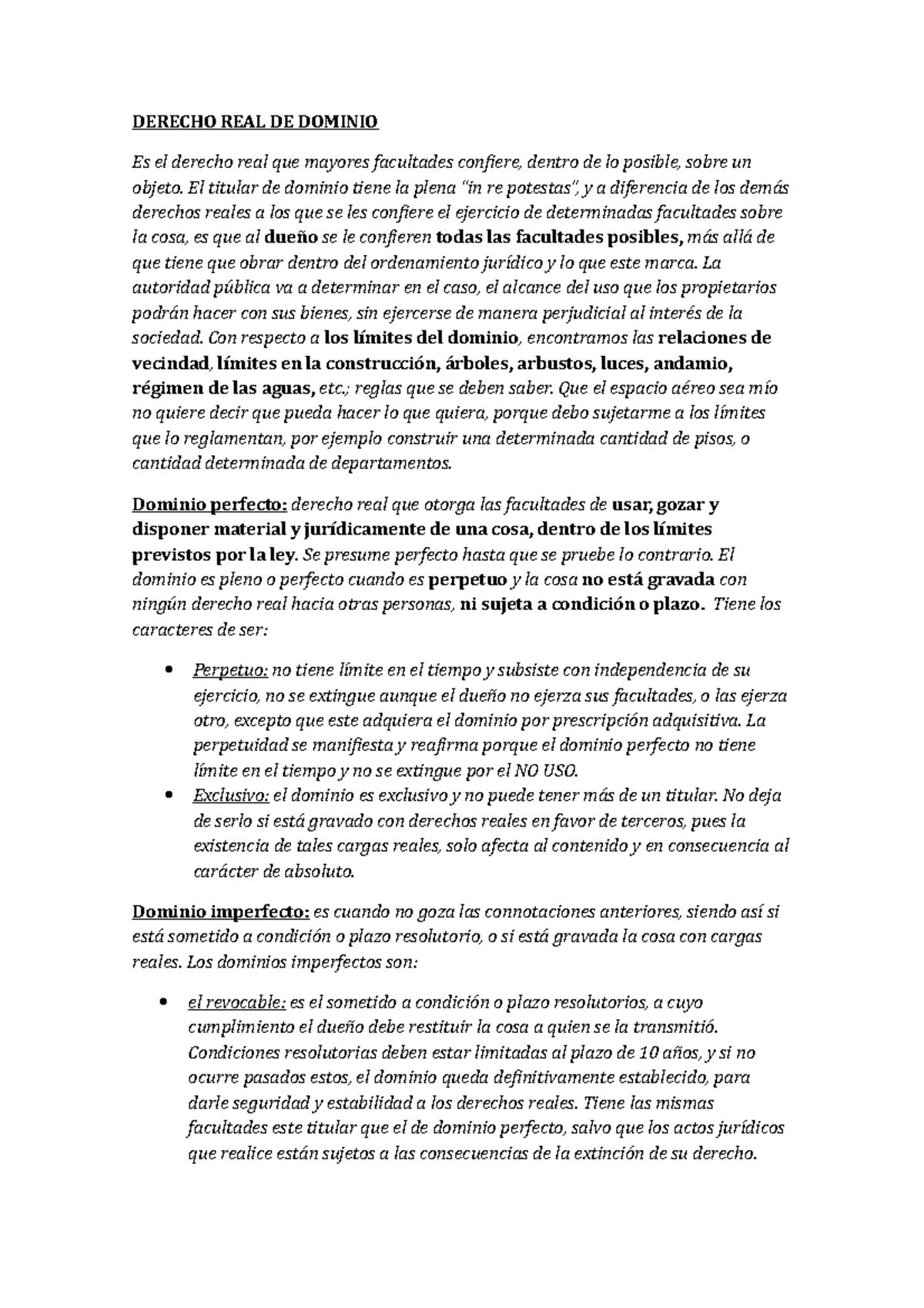 Clase de Dominio - Derechos Reales -UBA - DERECHO REAL DE DOMINIO Es el ...