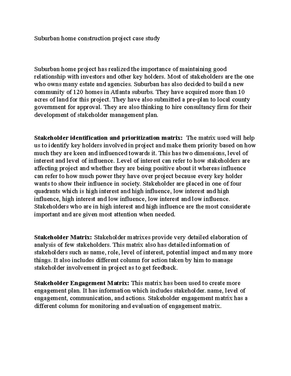 Unit-6 individual assignment - Suburban home construction project case ...