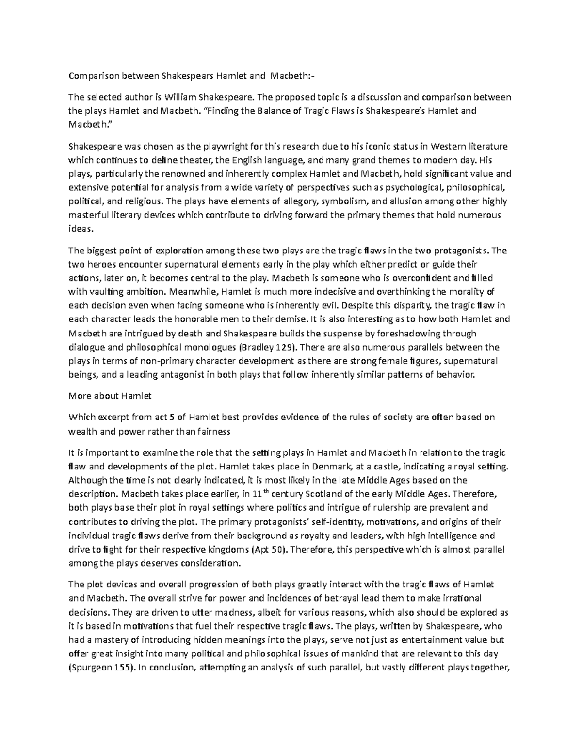 9 - Tragedy - Comparison between Shakespears Hamlet and Macbeth:- The ...