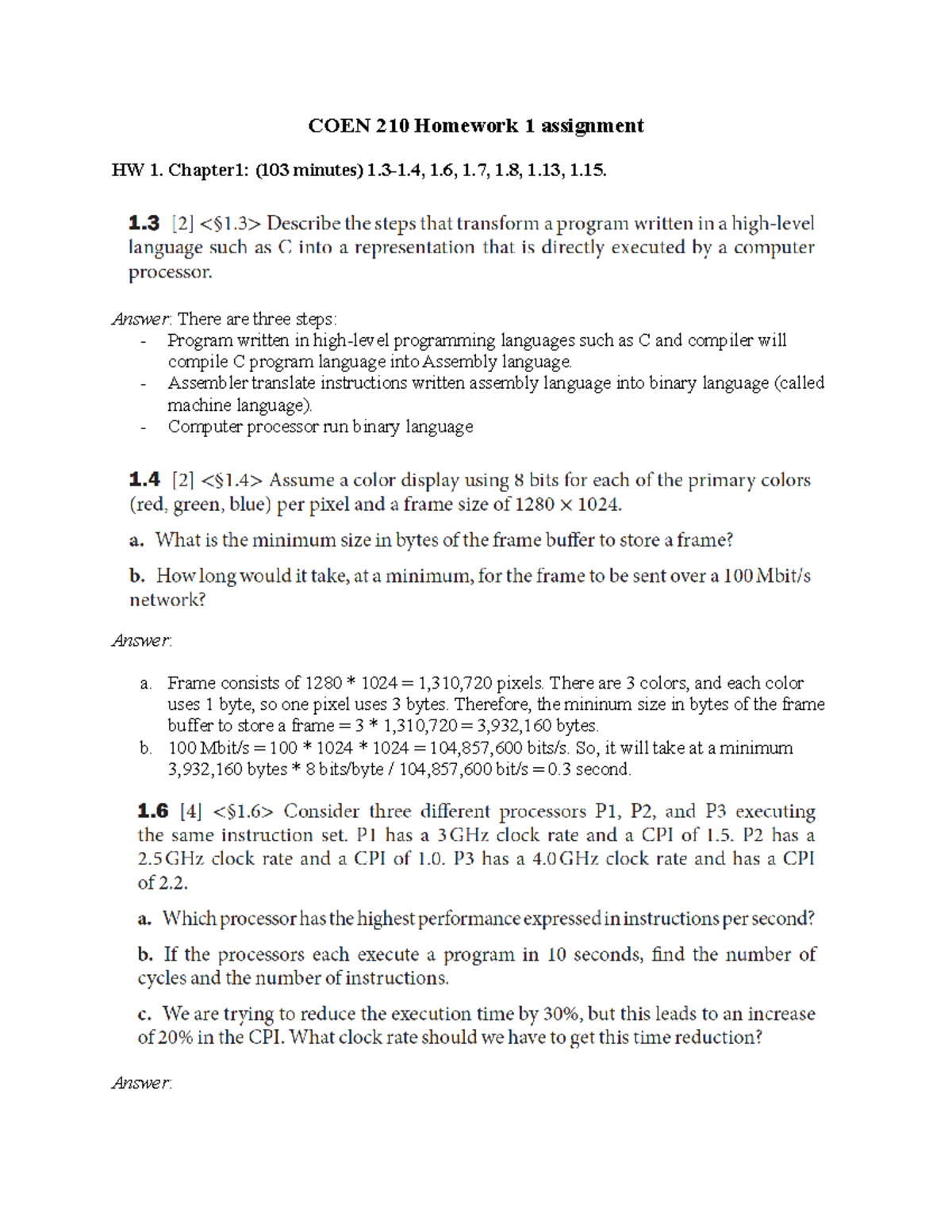 Homework 1 COEN 210 - COEN 210 Homework 1 assignment HW 1. Chapter1 ...