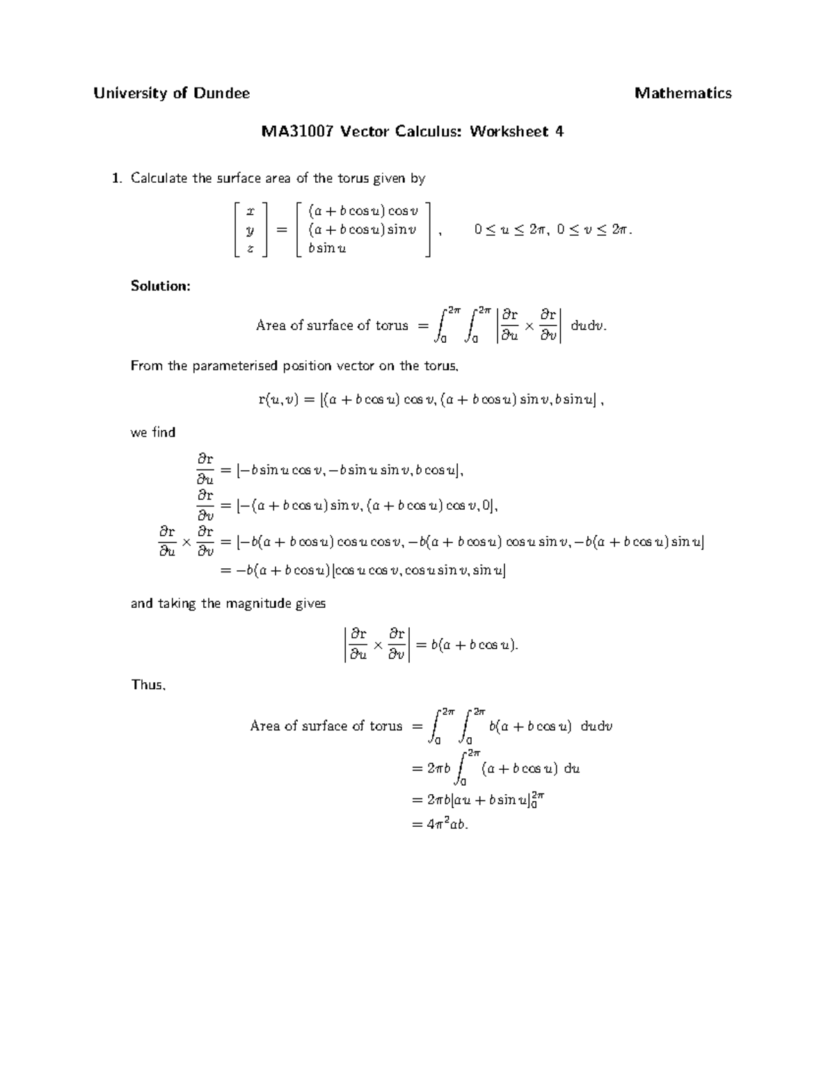 Worksheet 4 - wsheet4 sol - University of Dundee Mathematics MA31007 ...