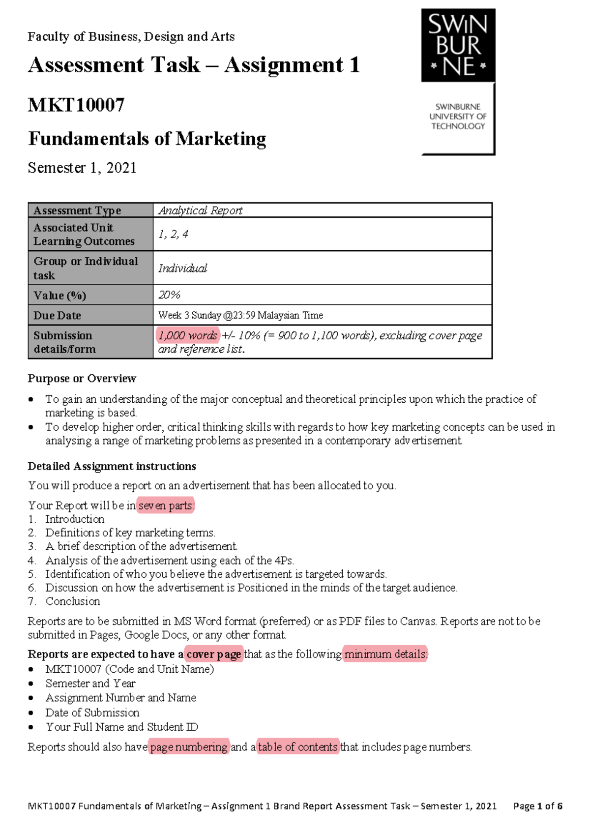 MKT10007 Semester 1 2021 Assignment 1 Brand Report-3 - Faculty of ...