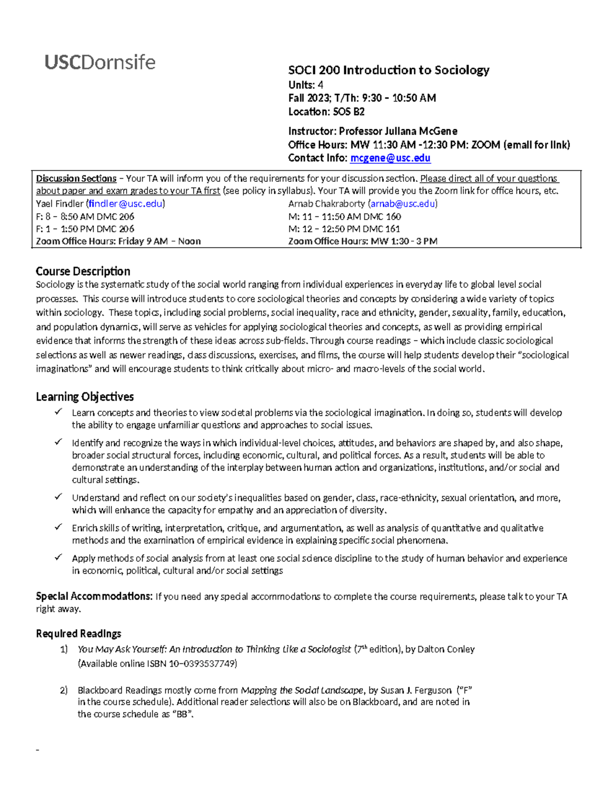 Mc Gene Introduction to Sociology Syllabus Fall 2023 - SOCI 200 ...