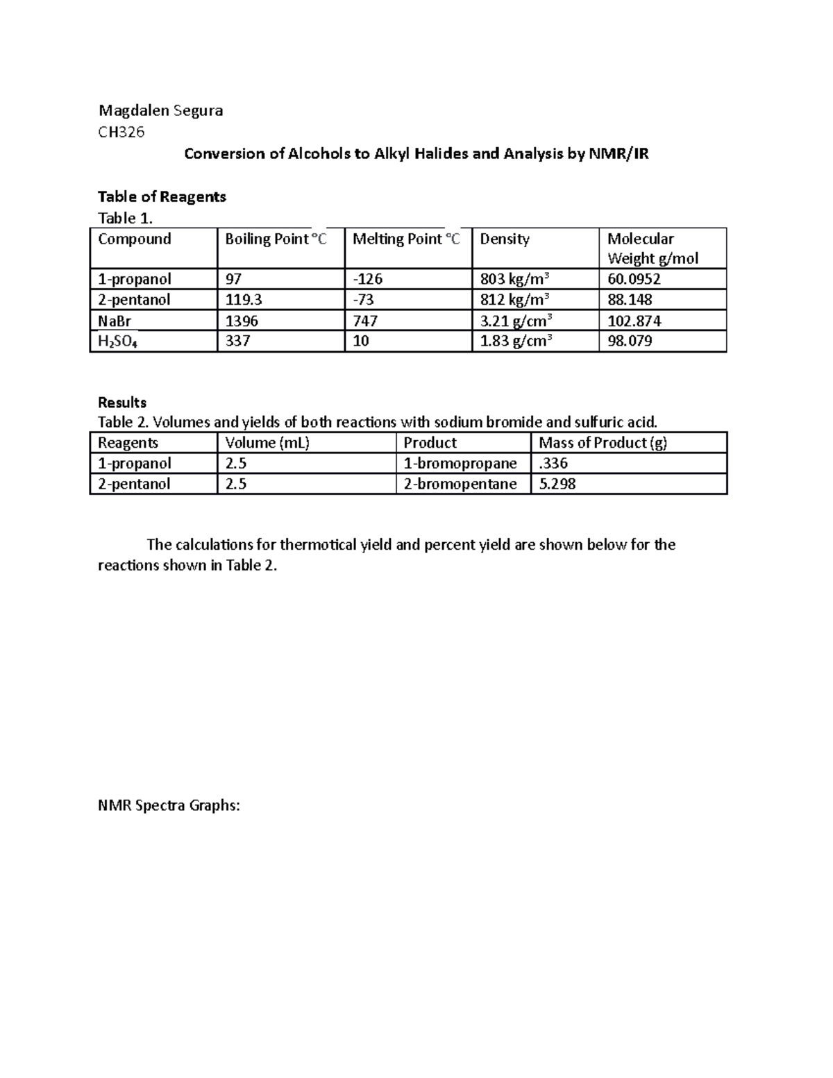 Conversion Alcohol to Alkyl - Magdalen Segura CH Conversion of Alcohols ...