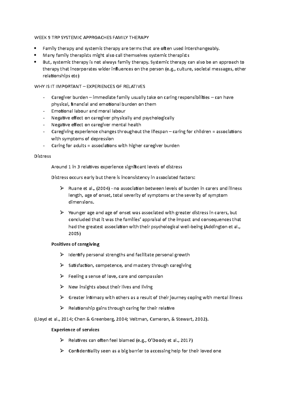 WEEK 9 TRP Systemic Approaches Family Therapy 2 - WEEK 9 TRP SYSTEMIC ...