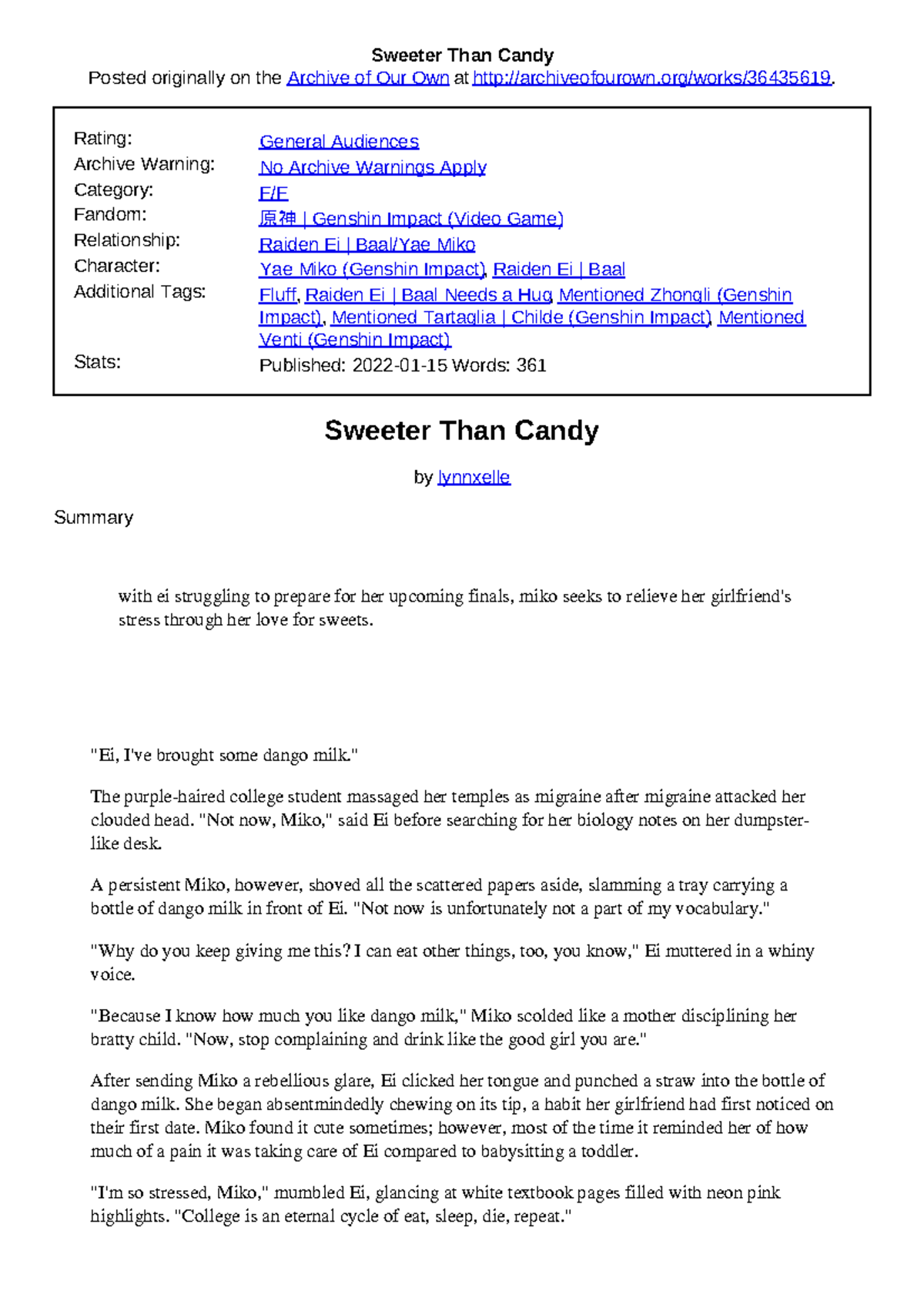 Sweeter Than Candy - short story - Sweeter Than Candy Posted originally ...