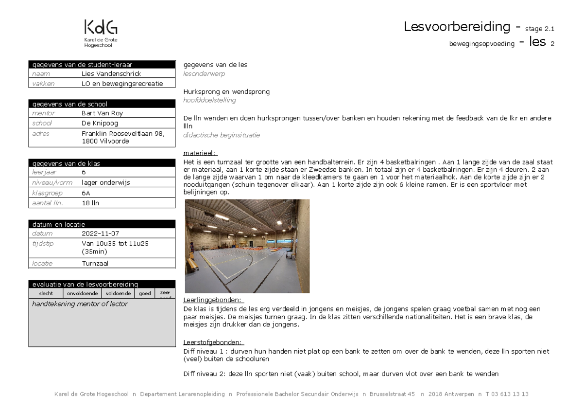 Les 2 - hurksprong en wendsprong - Lesvoorbereiding - stage 2 ...