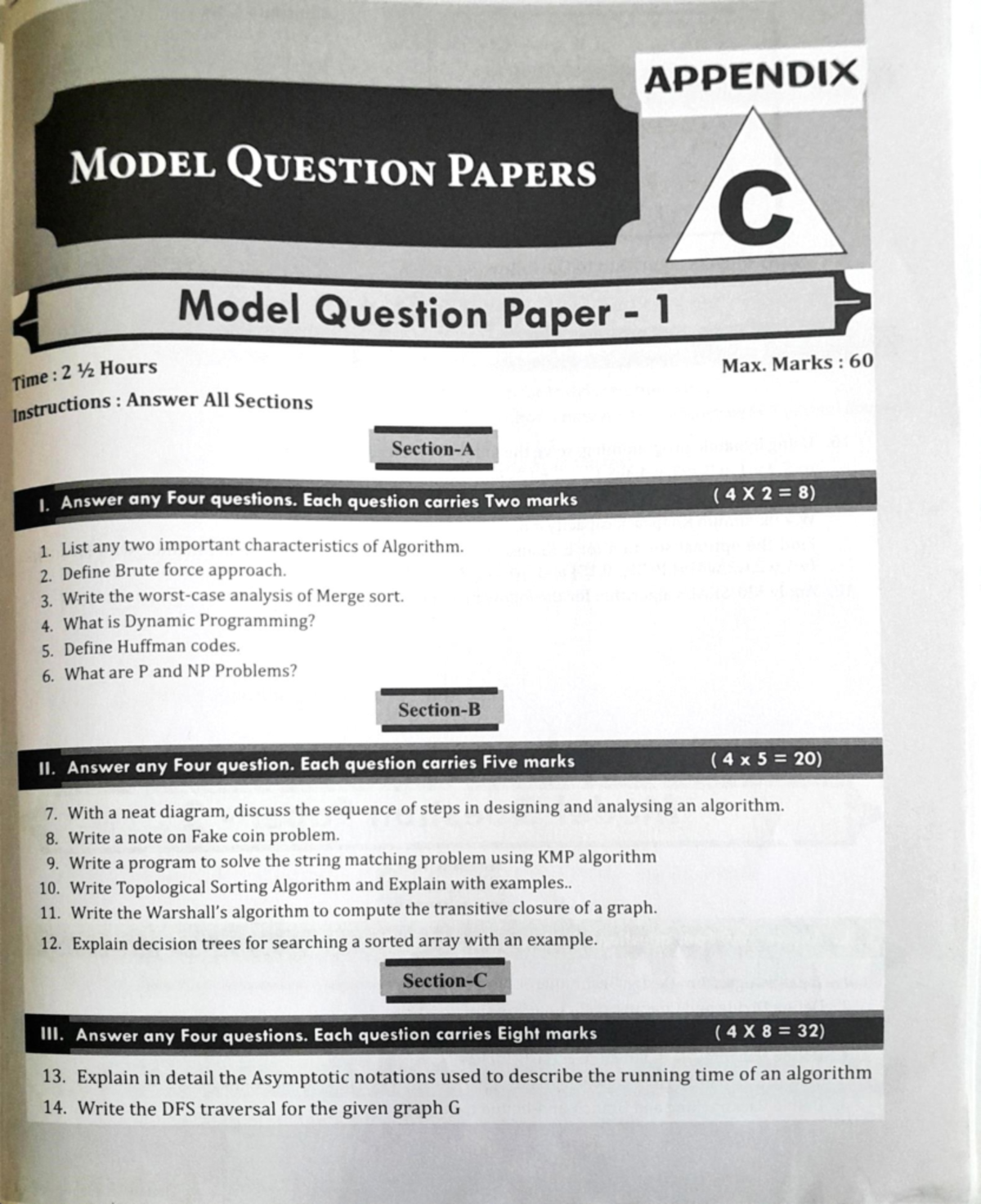 Design and analysis of algorithm - APPENDIX MODEL QUESTION PAPERS Model ...