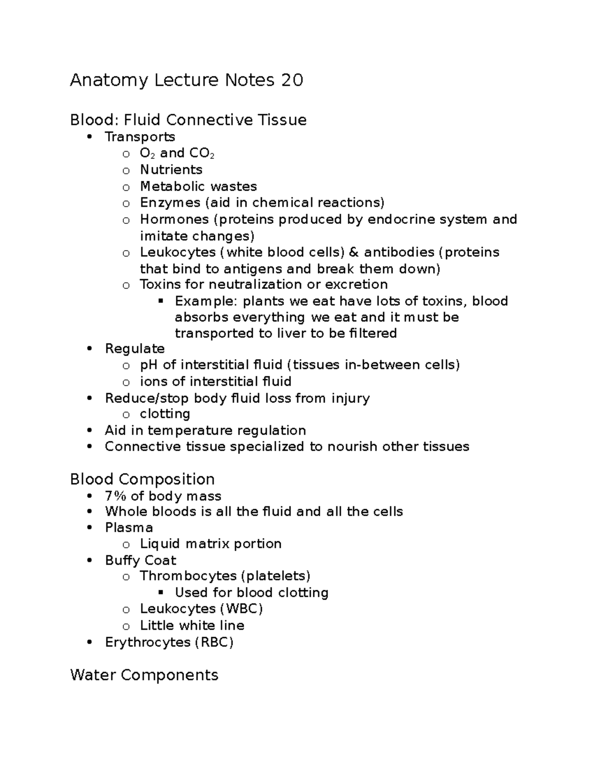 Human Anatomy Chapter 20 Notes - Anatomy Lecture Notes 20 Blood: Fluid ...