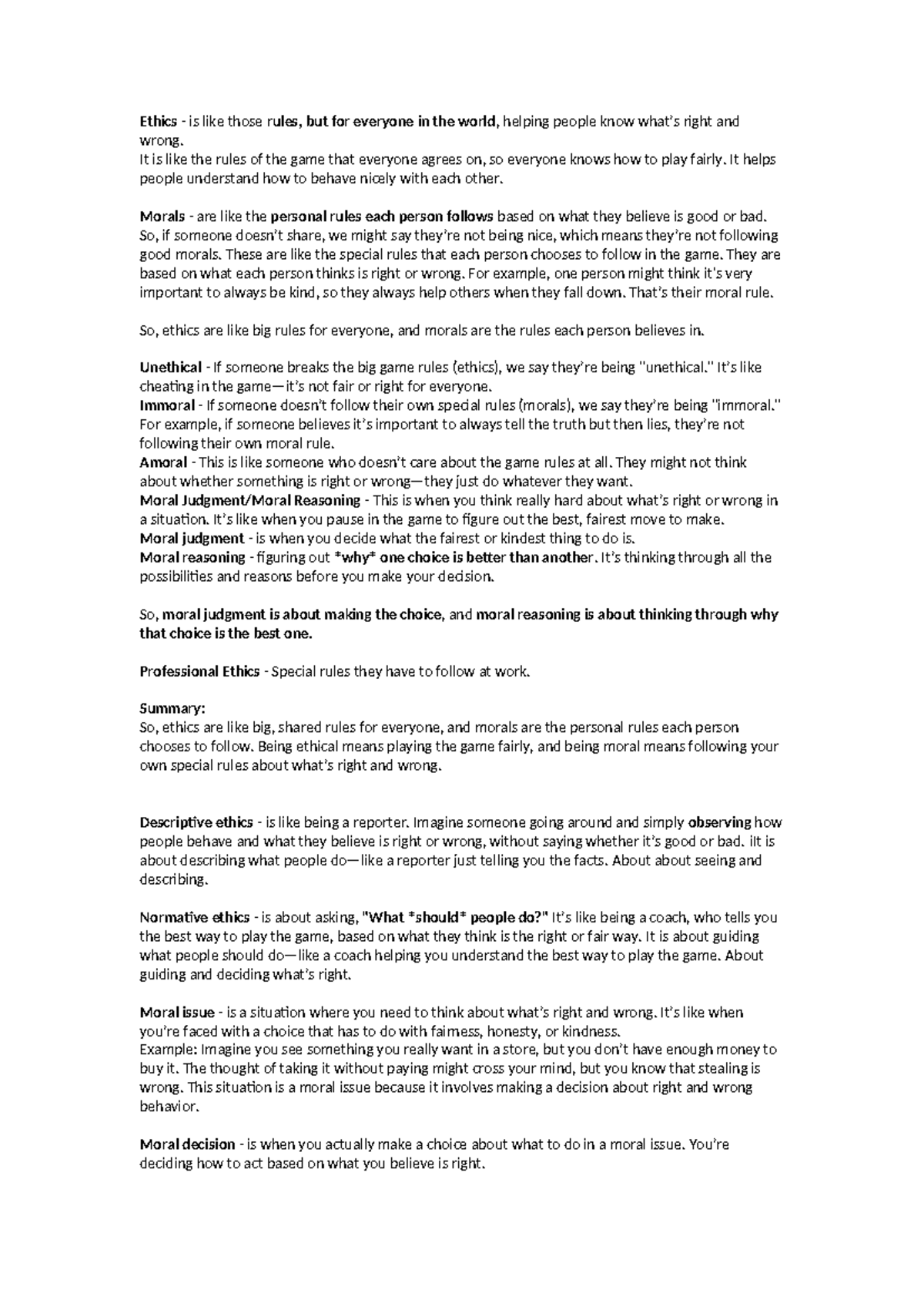 Ethics and morals - notes - Ethics - is like those rules, but for ...