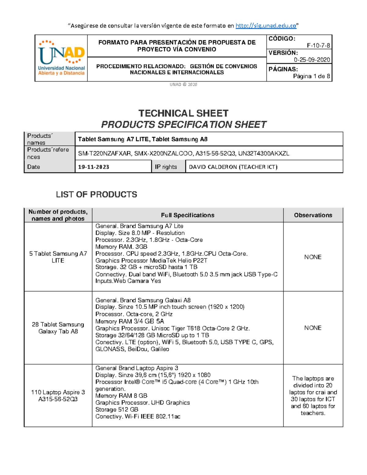 Task 2 - Tecnical Sheet - FORMATO PARA PRESENTACIÓN DE PROPUESTA DE ...