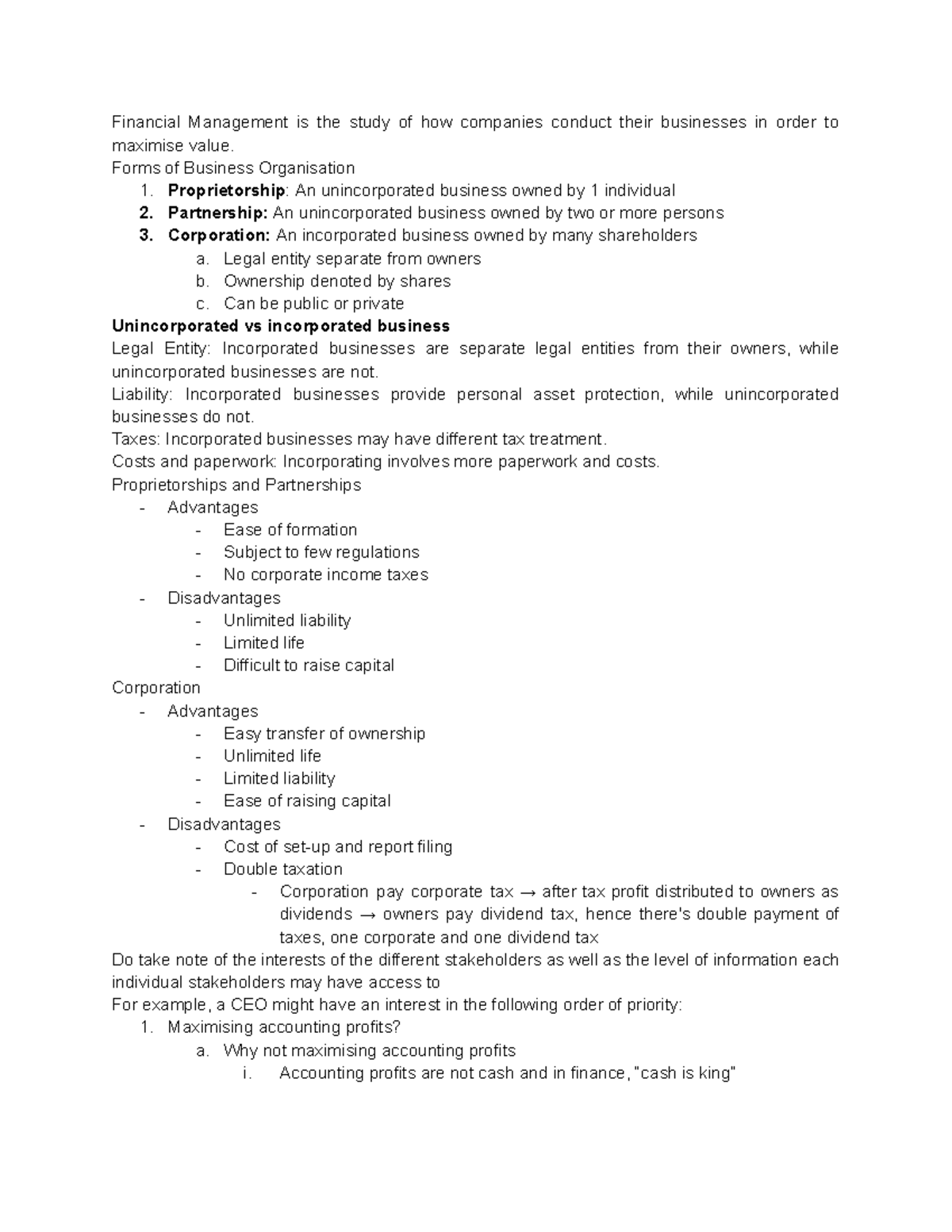 Financial Management Notes - Financial Management is the study of how ...