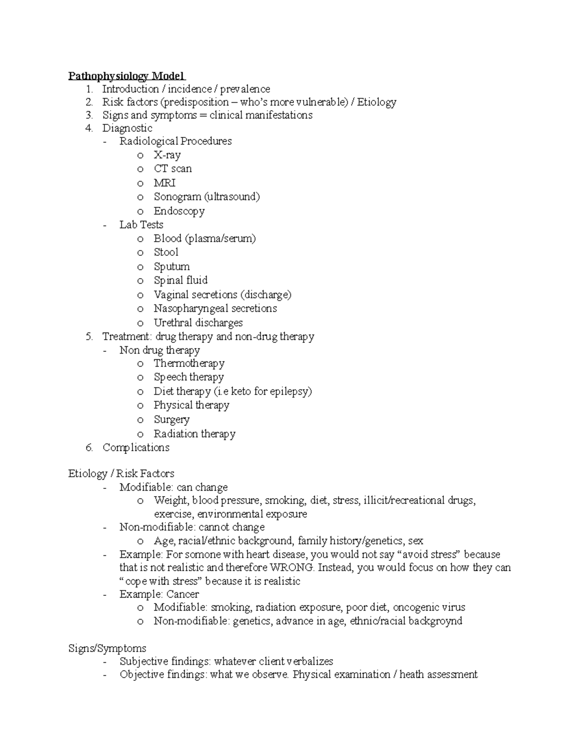 Pathophysiology Exam 1 notes - Pathophysiology Model 1. Introduction ...