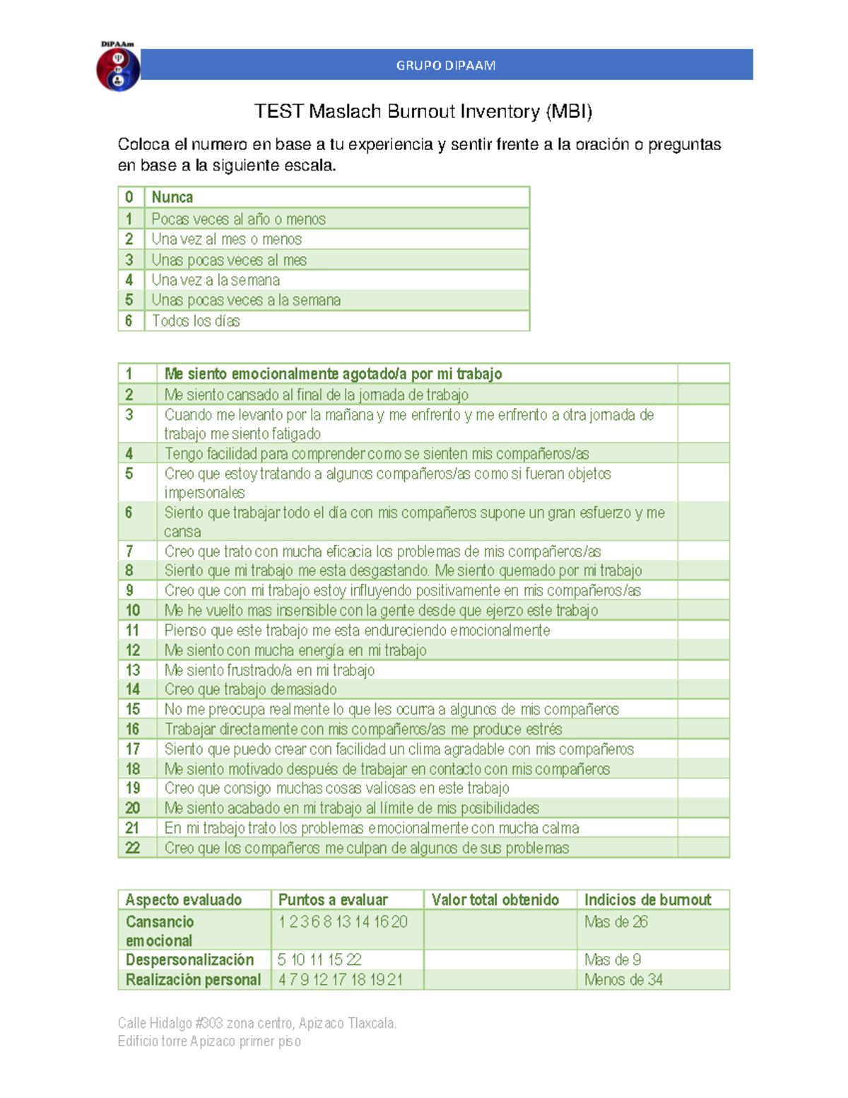 TEST Maslach Burnout Inventory - Teoría Psicológica - UNISON - Studocu