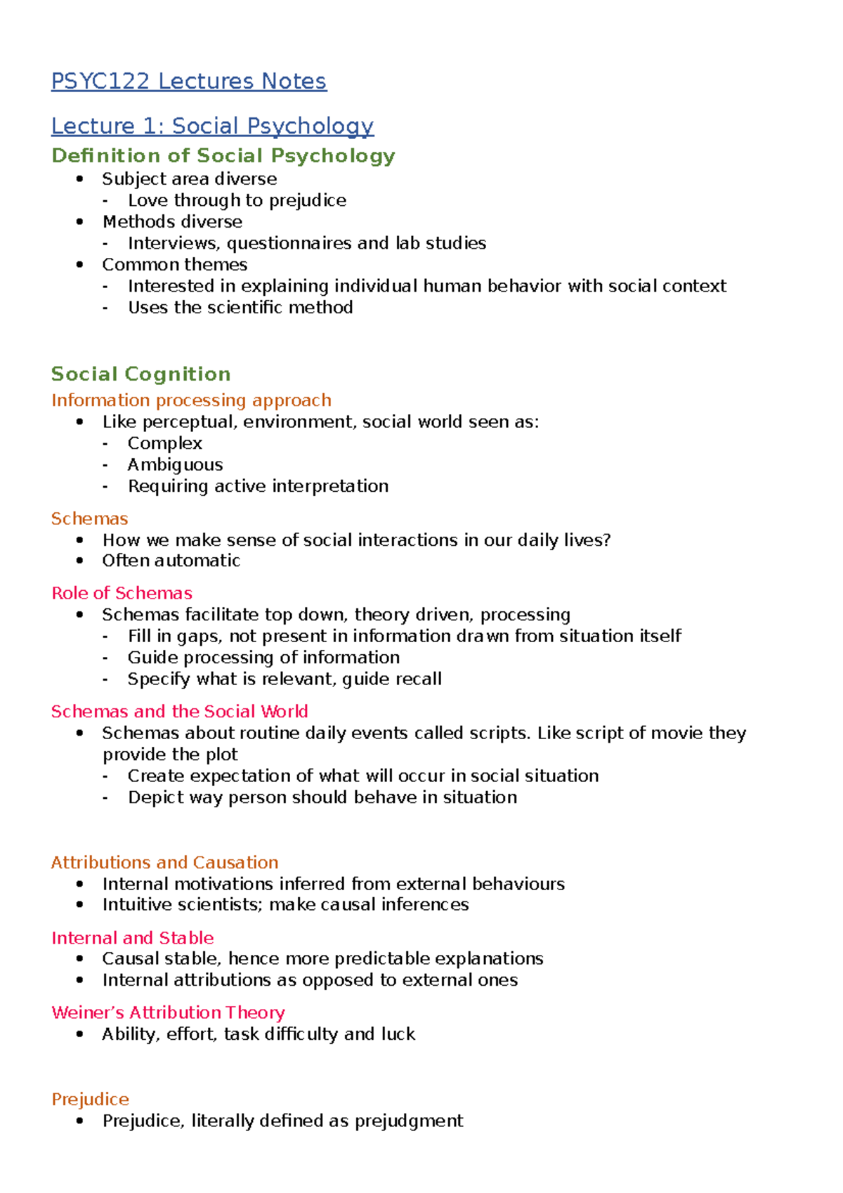 PSYC122 Lectures Notes - PSYC122 Lectures Notes Lecture 1: Social ...