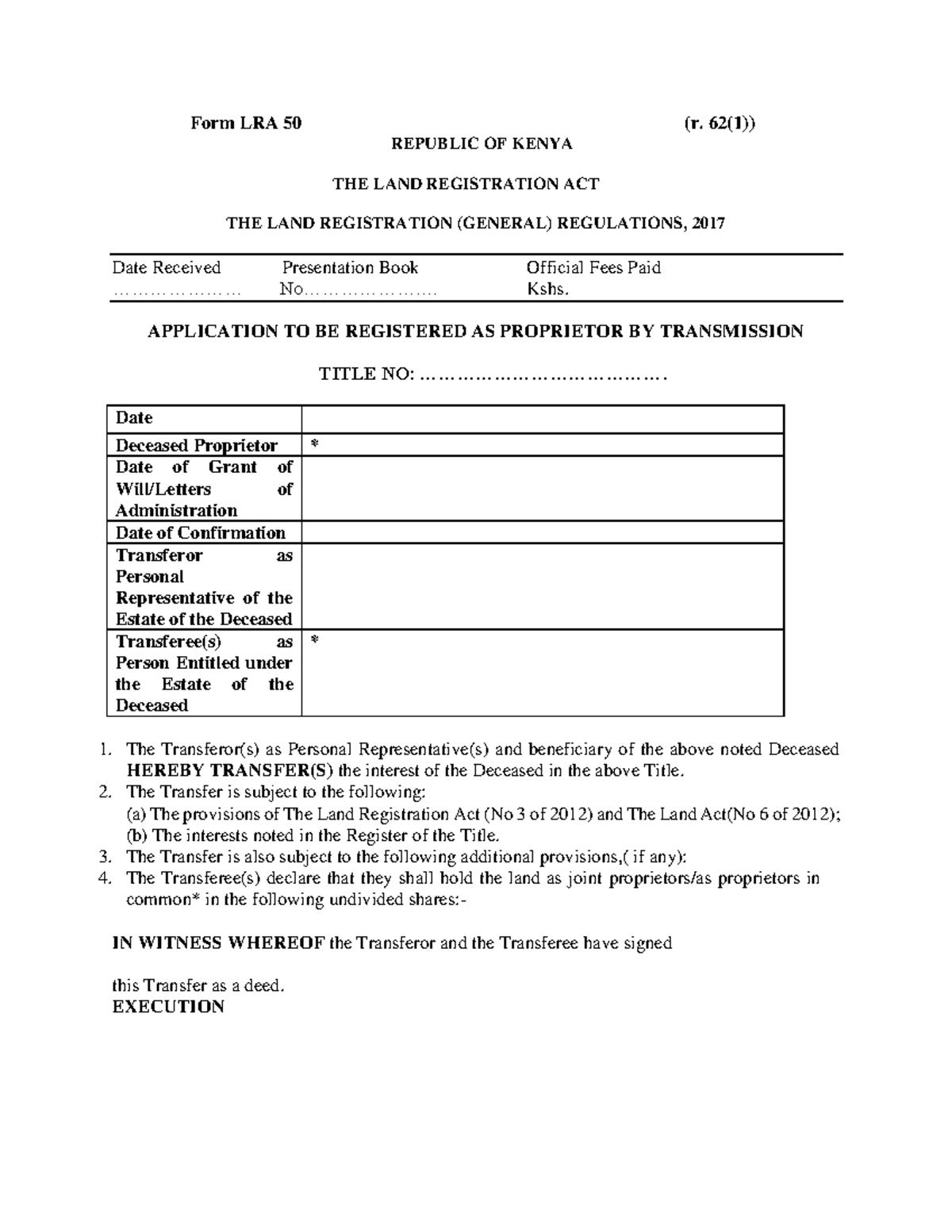 Form-LRA-50 - form to fill when registering grant - Form LRA 50 (r. 62 ...