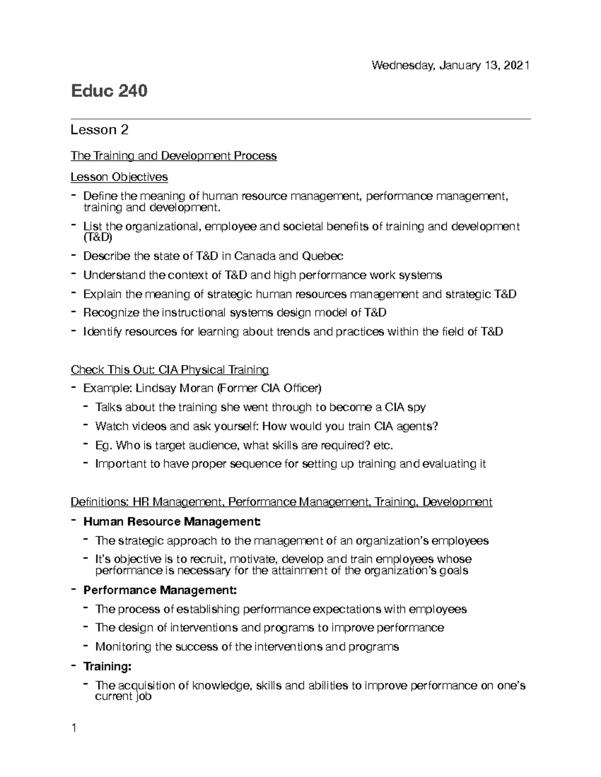 Educ 240 - Lesson 2 - Lecture notes 3 - Educ 240 Lesson 2 The Training ...