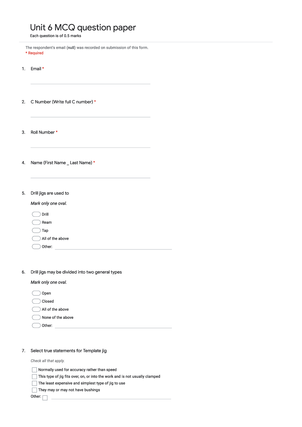 MCQ question paper for Jig and Fixture design - B.e. (mechanical) - Studocu
